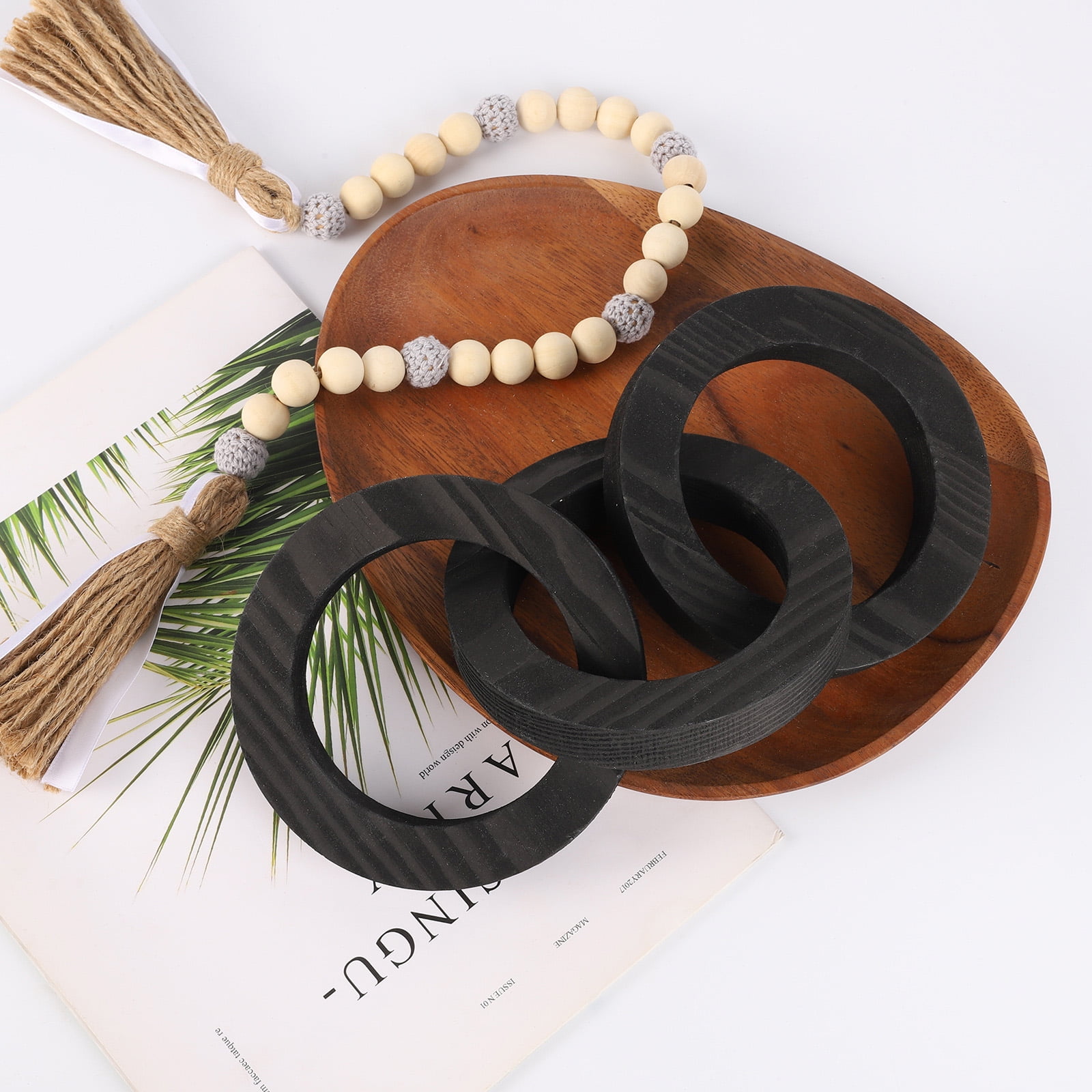 Seewan Wood Chain Link Decor for Coffee Table, Rustic Handmade 3 Link ...