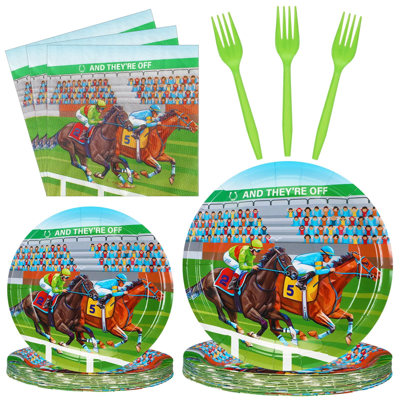 Seewey 96 Pcs Derby RRF12 Party Supplies for Horse Racing Paper Plates ...