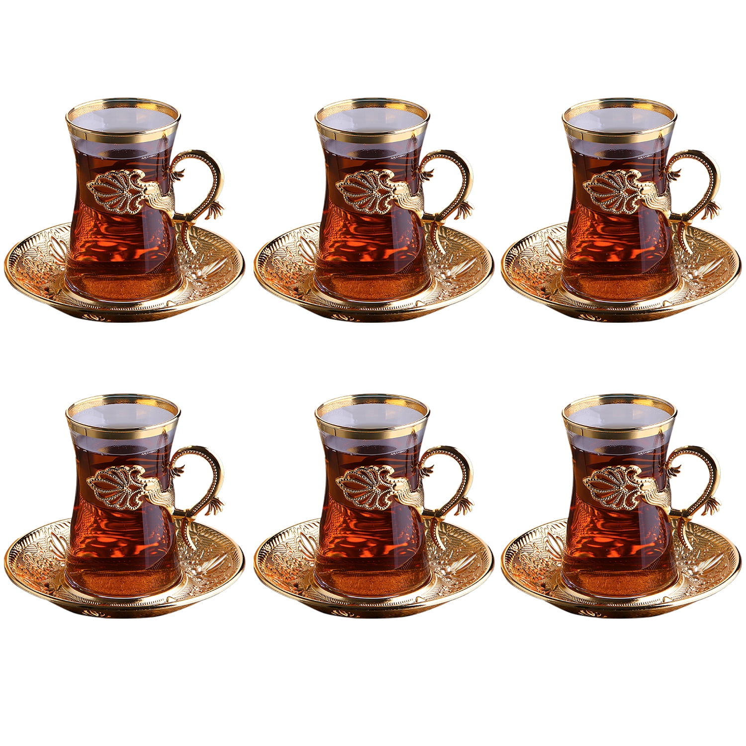 Sefa Turkish Tea Glass Set of 6 | Turkish Tea Glasses with Holders ...