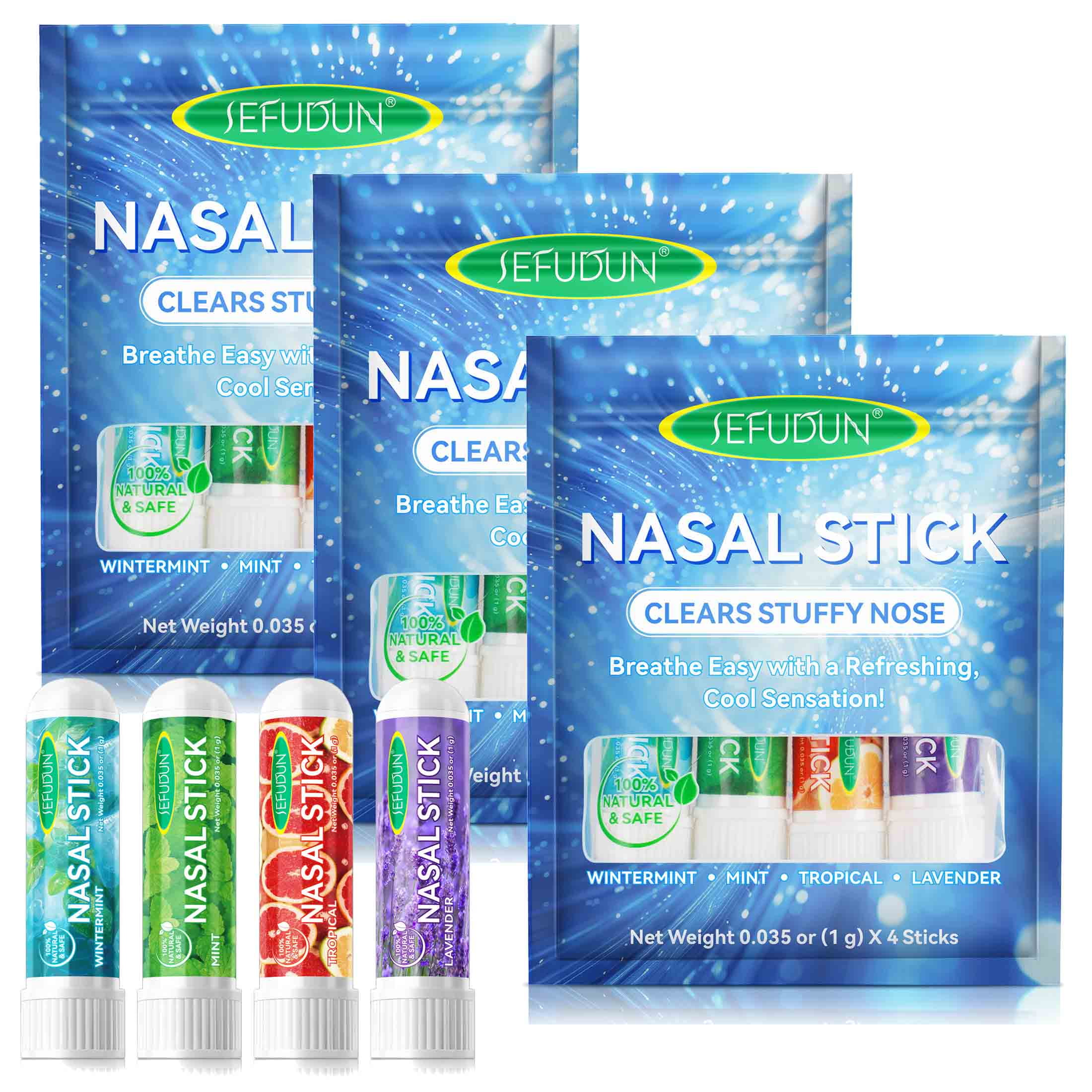 Sefudun 3-Pack Nasal Stick Inhaler(4PCS),100% Natural & Safe,Relieves ...