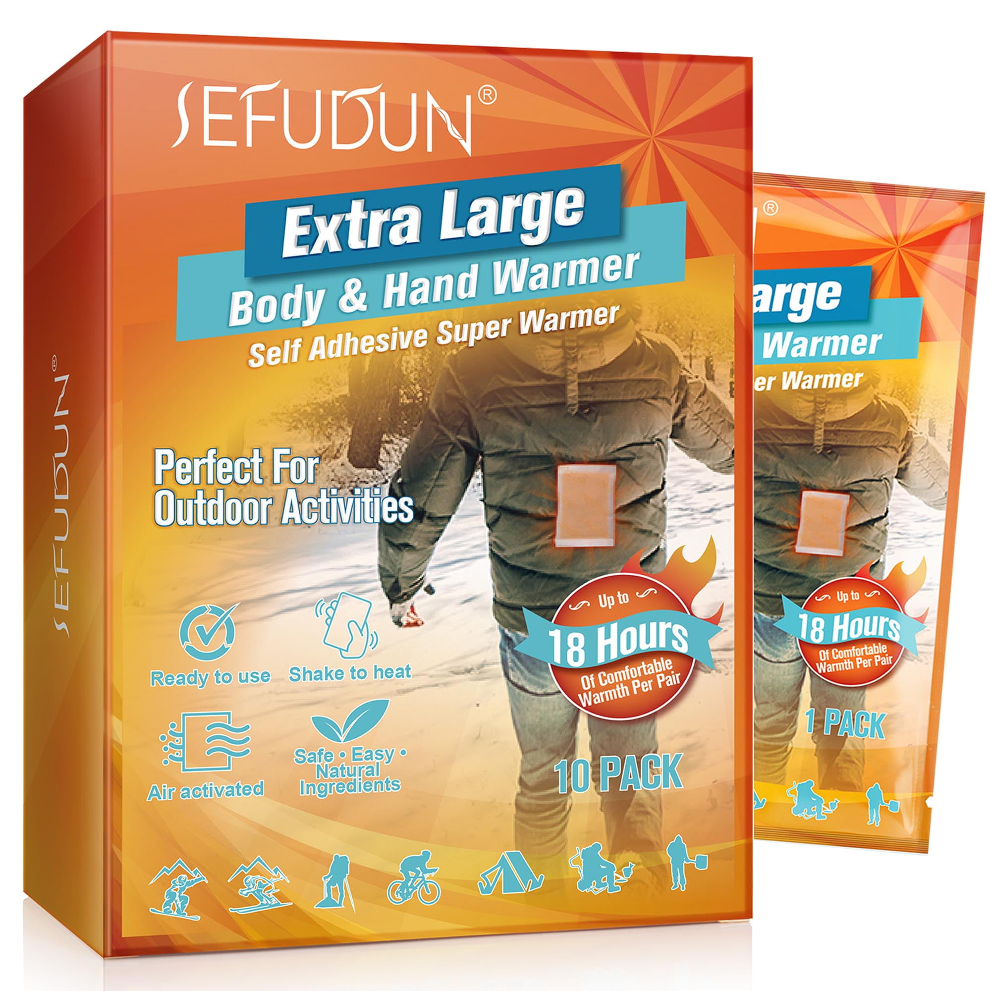 Sefudun Extra Large Body Hand Warmers 10 Pack,Shake to Heat Up to 18 ...
