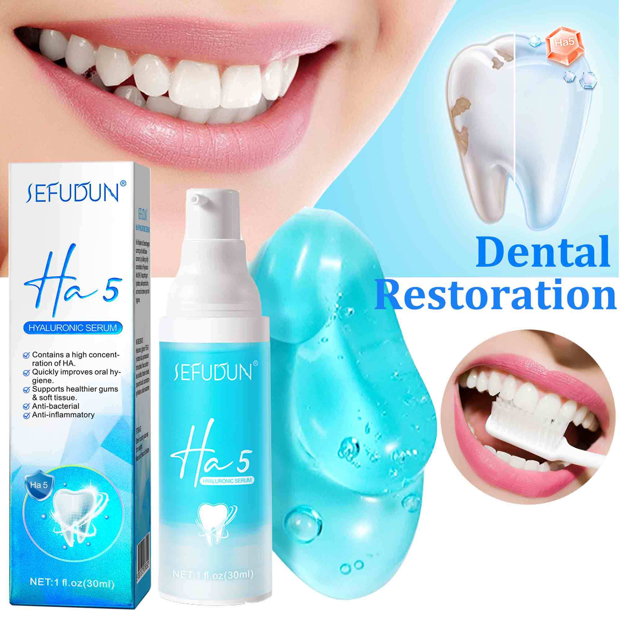Sefudun Ha5 Repairing Toothpaste Blue, Support Gums Hydration and Soft ...
