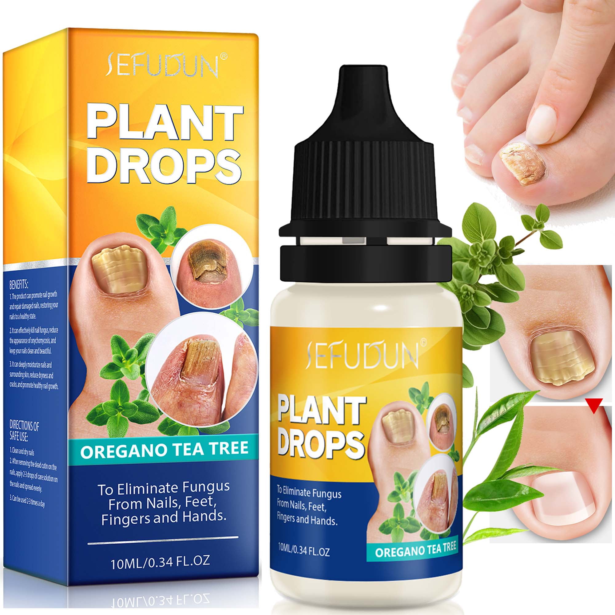 Sefudun Plant Drop for Toenails and Fingernails Care, with Oregano Tea Tree, Fungus/ Discolored ...