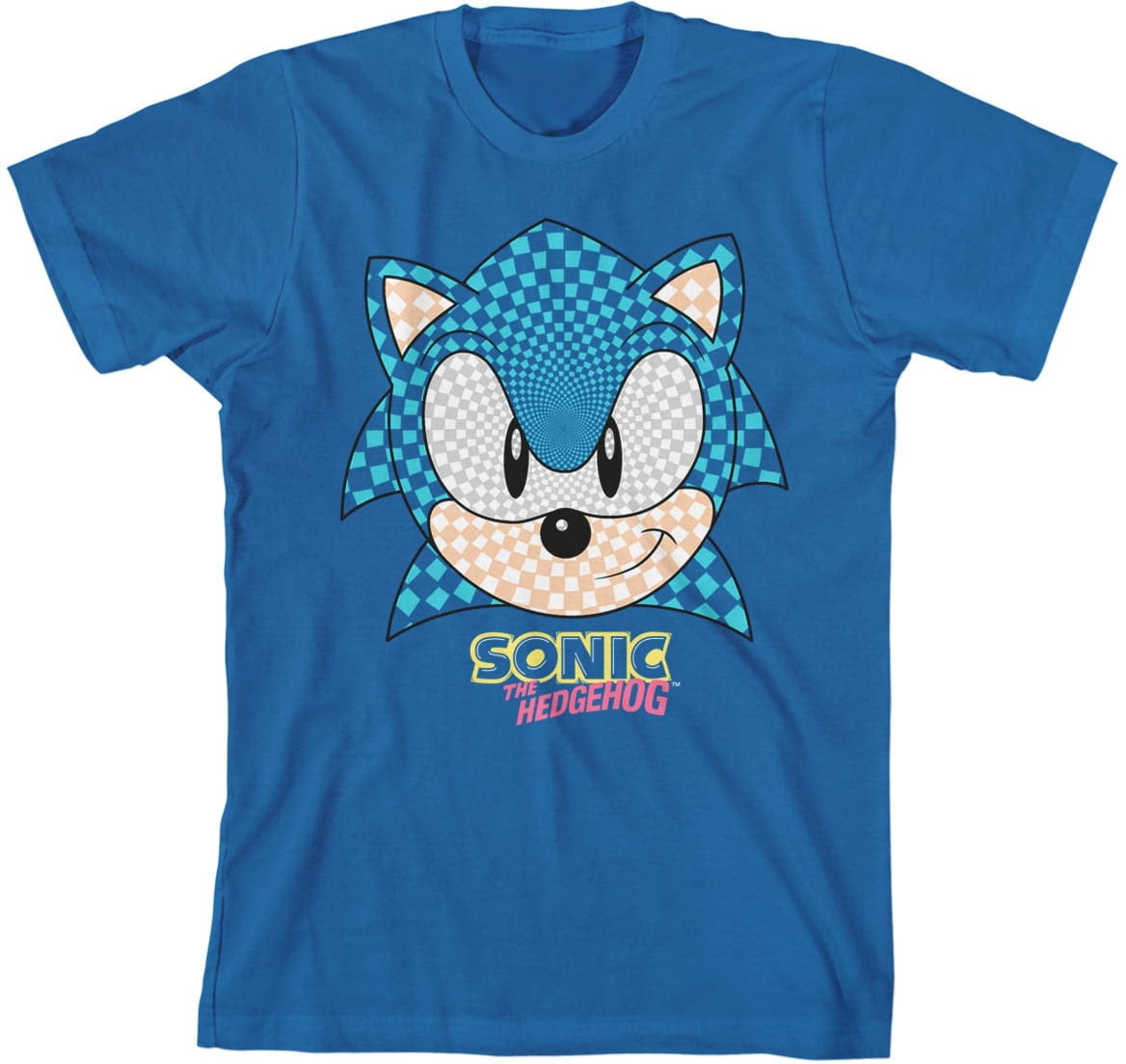 Sega Sonic the Hedgehog Checkers Face Youth Royal Blue Graphic Tee ...