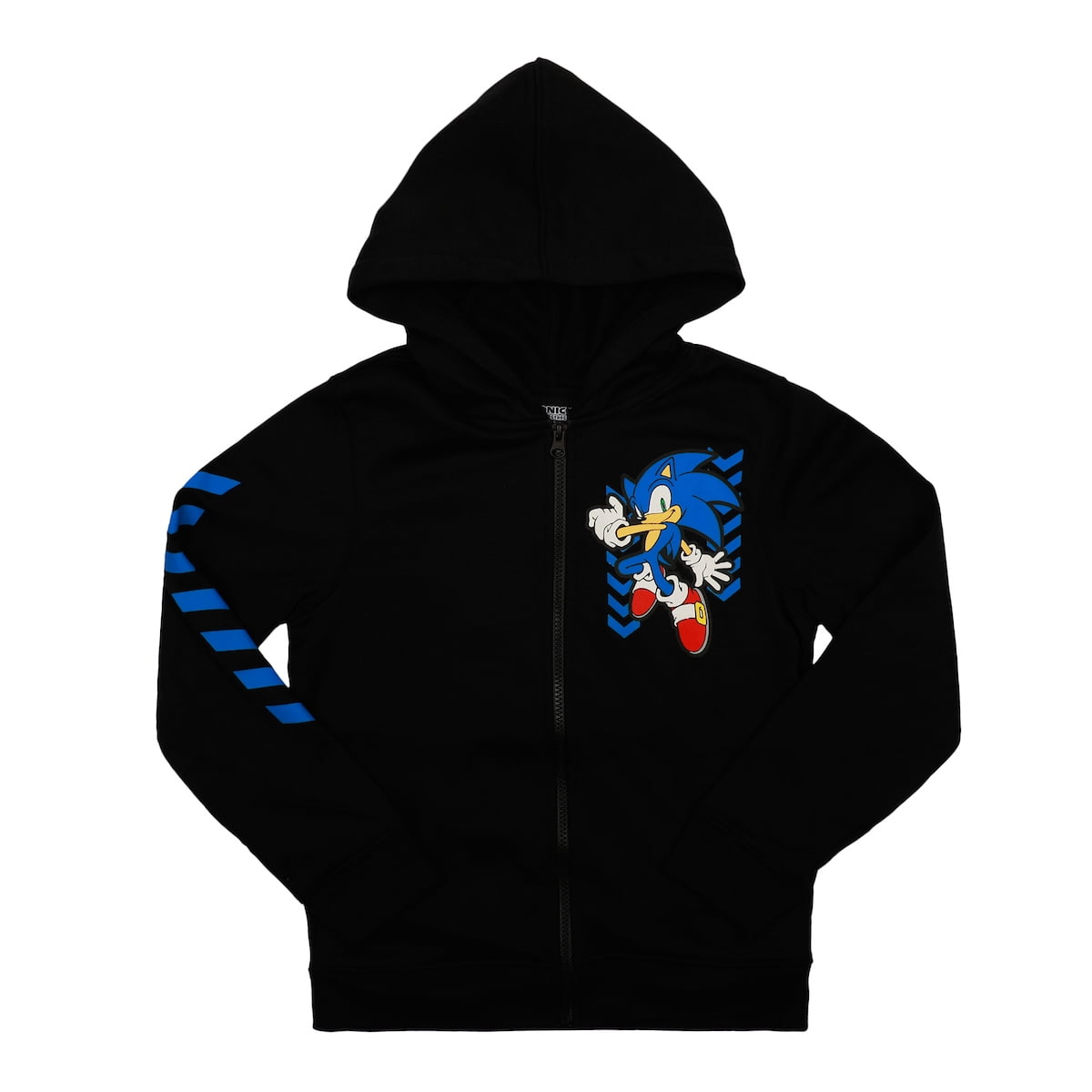 Sega Sonic the Hedgehog Racing Stripes Boy's Black Zip-Up Hoodie-Large ...