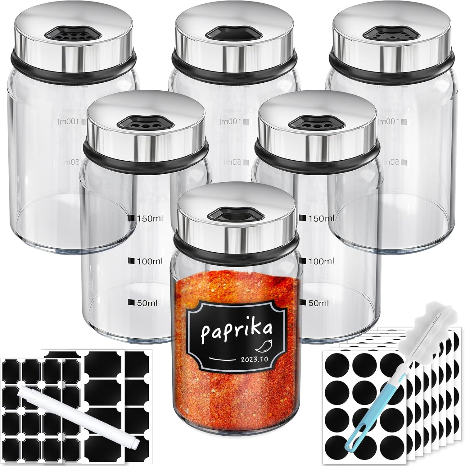 Segarty Spice Jars with Labels, 6 Pack 5oz Glass Spice Containers with ...