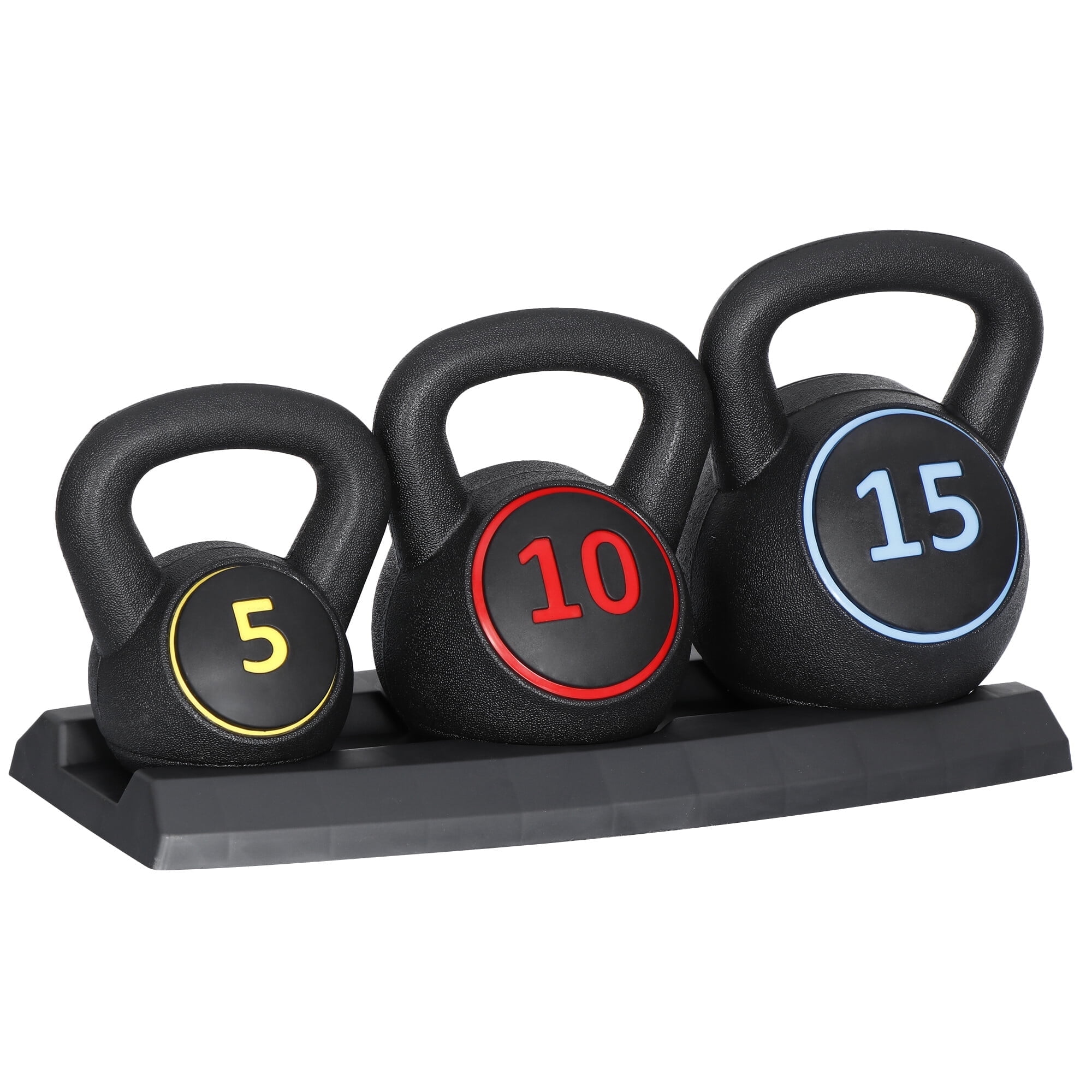 Segawe 3 Pieces Kettlebell Set W/Storage Rack, HDPE Coated Concrete ...