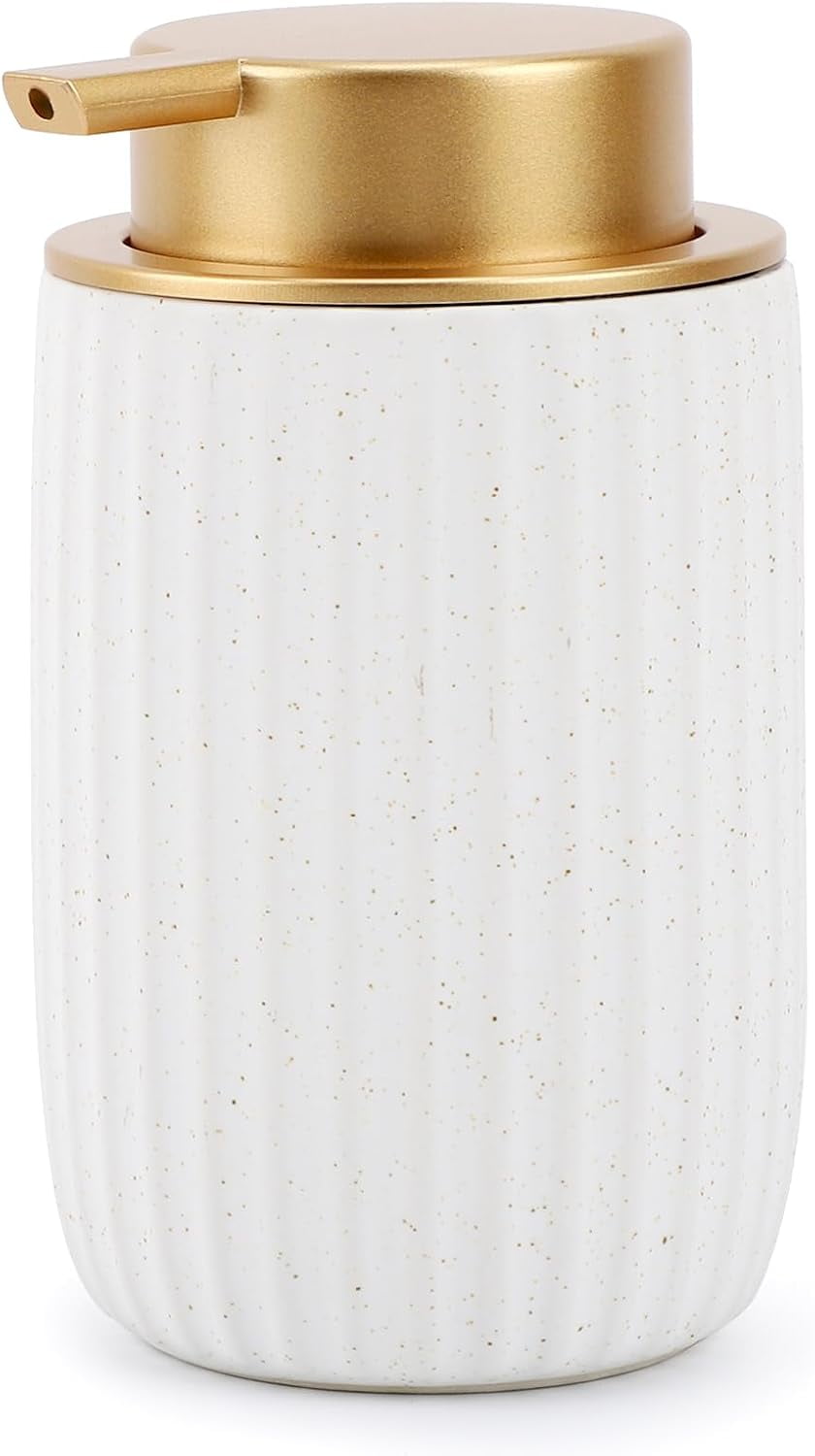 Segbeauty Ceramic Liquid Soap Dispenser, 10.8oz White Lotion Soap Dispenser with Golden Pump ...