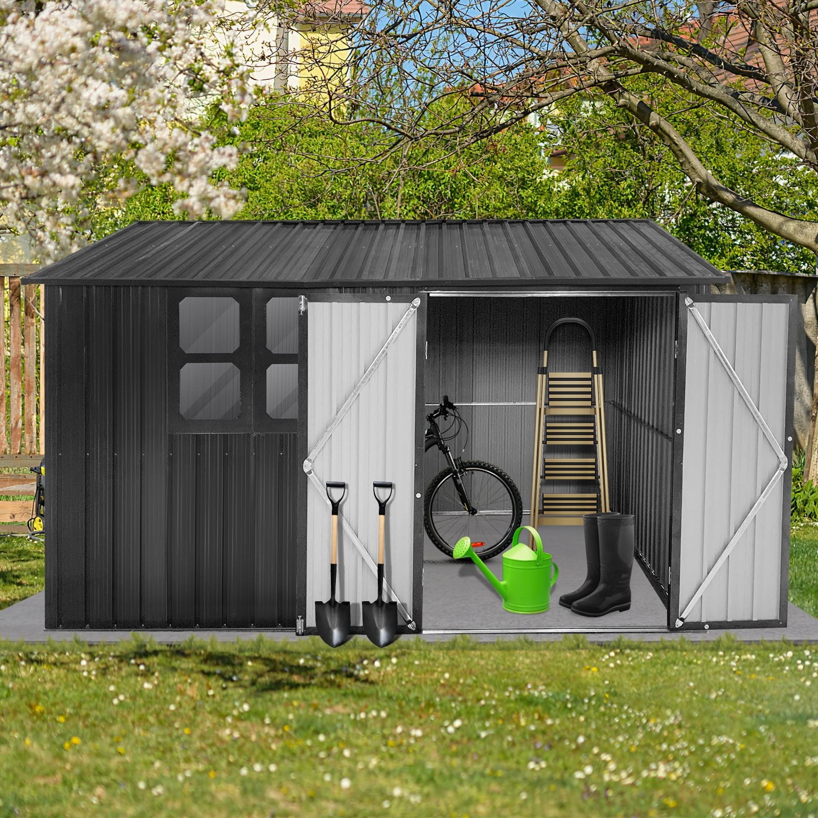 Segmart 10x8FT Outdoor Storage Shed with Lockable Door & Window ...