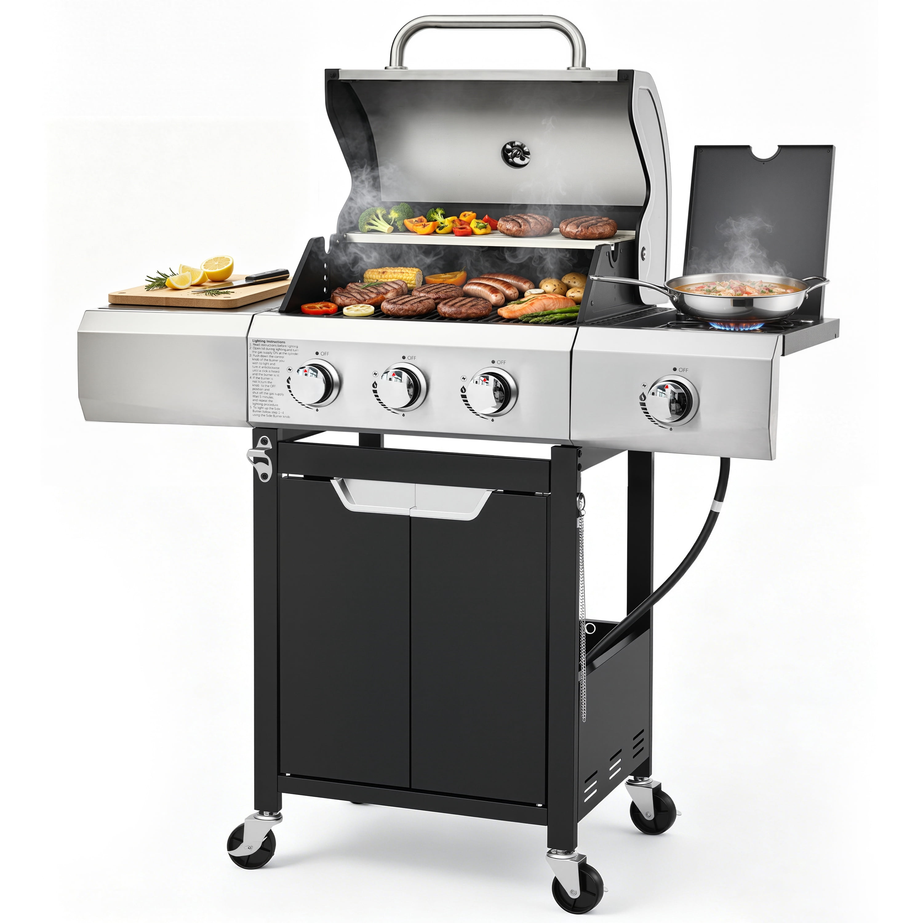 Segmart 3 Burner Propane Gas Grill with Side Burner and 376 sq.in ...
