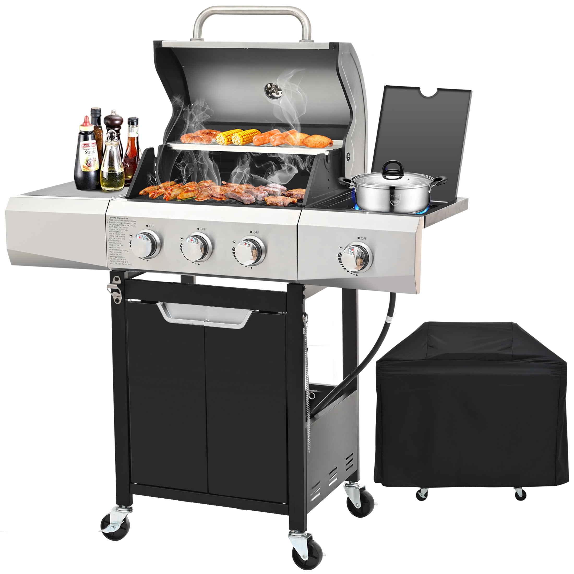SEGMART 3 Burner BBQ Propane Grill, 37,150 BTU, Stainless Steel ...