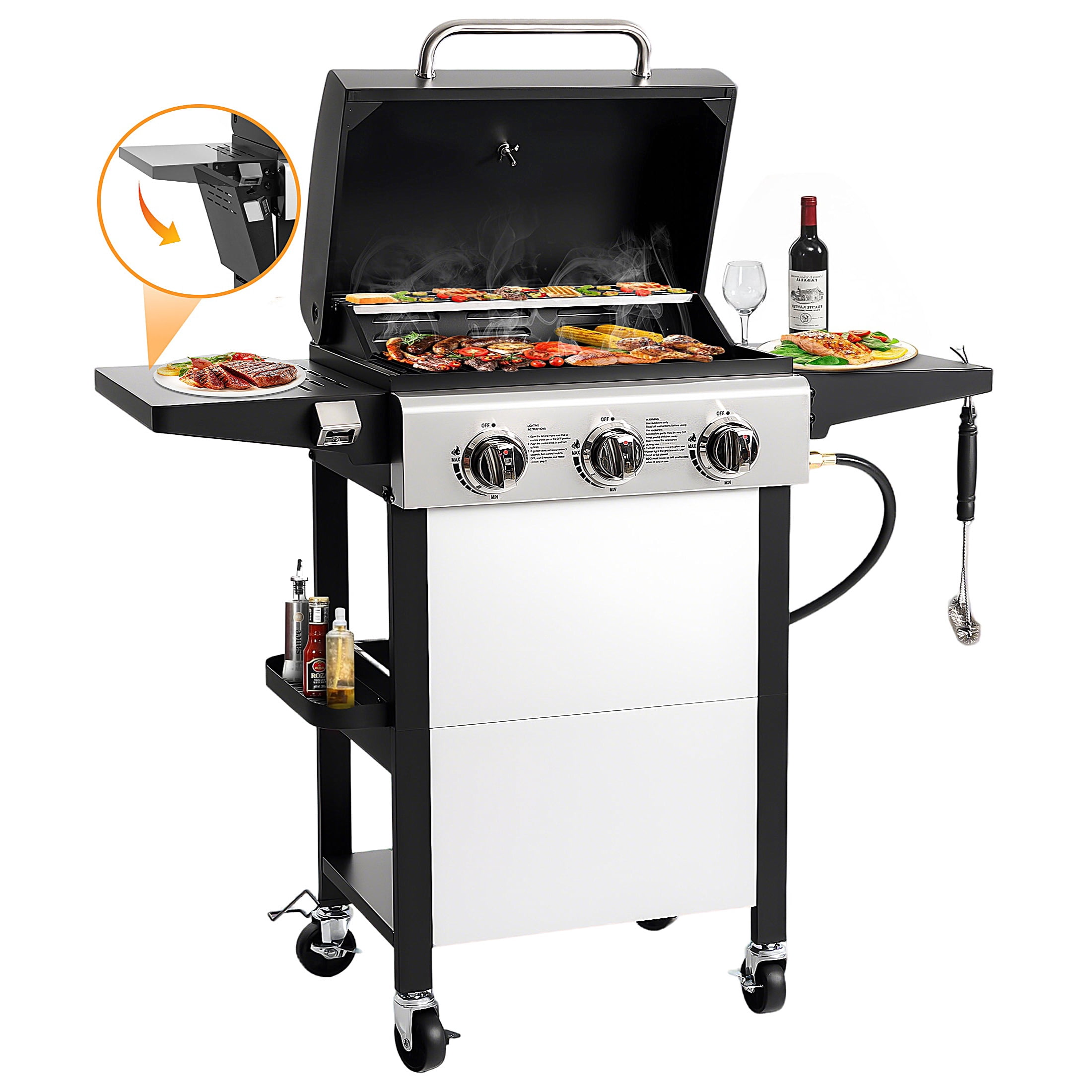 Segmart 3 Burner BBQ Propane Gas Grill, Stainless Steel 30,000 BTU ...