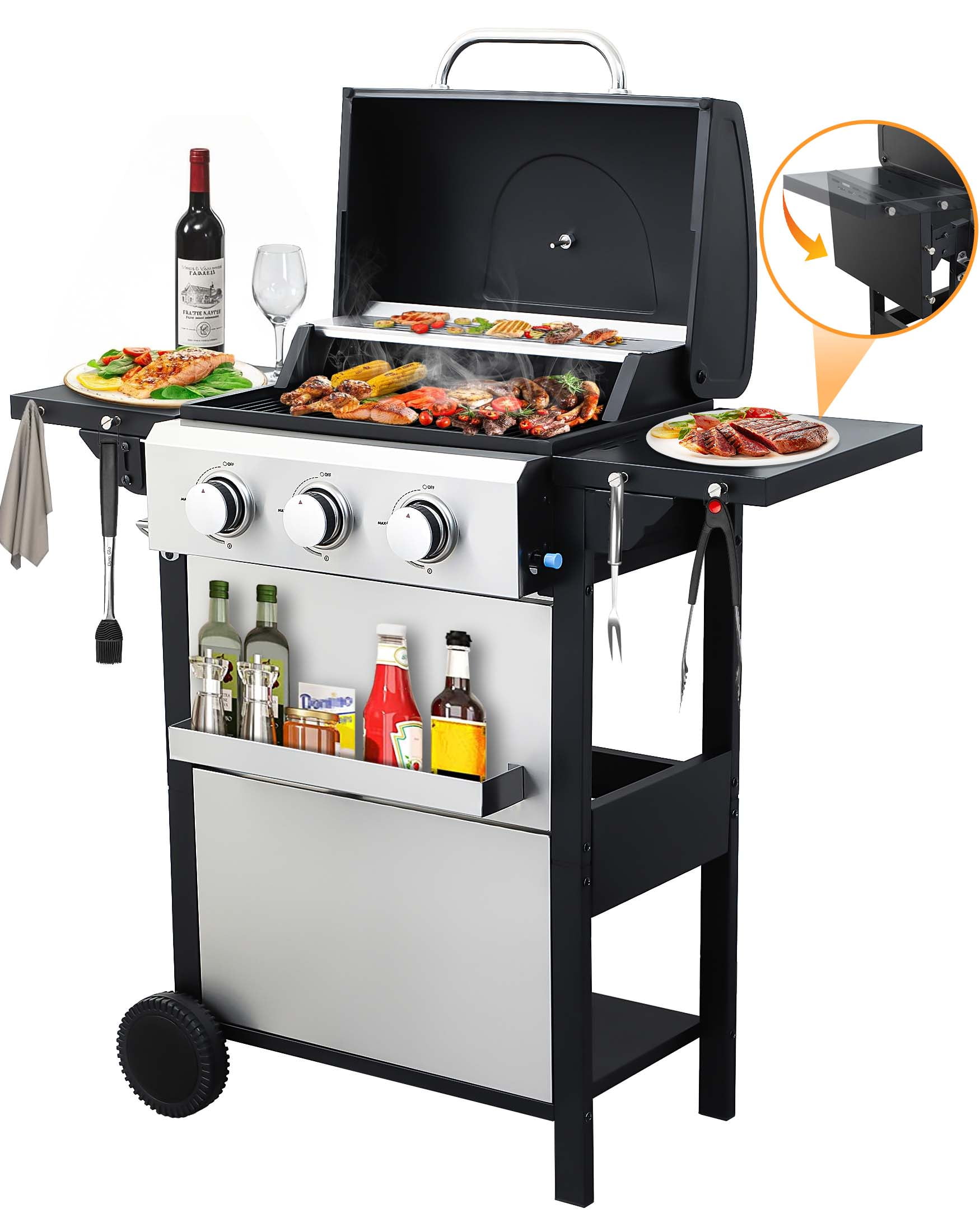 Segmart 3 Burner BBQ Propane Gas Grill, Stainless Steel 25,650 BTU ...