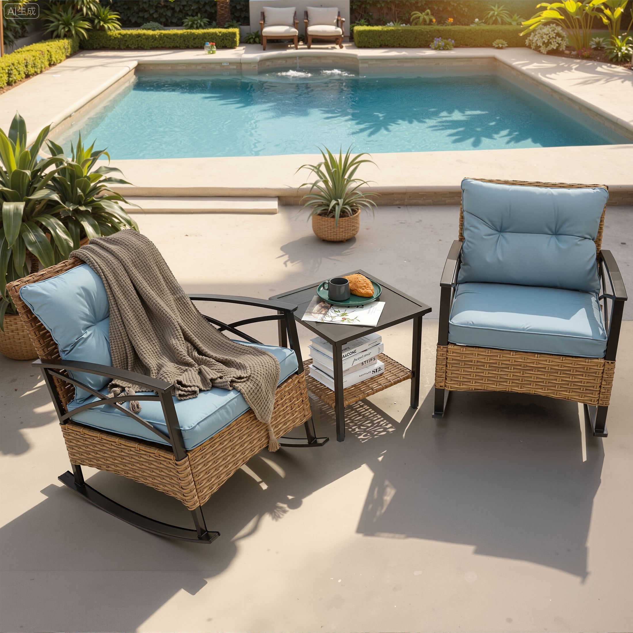 Segmart 3-Piece Patio Swivel Rocker Set, Rattan Wicker, Cushions ...