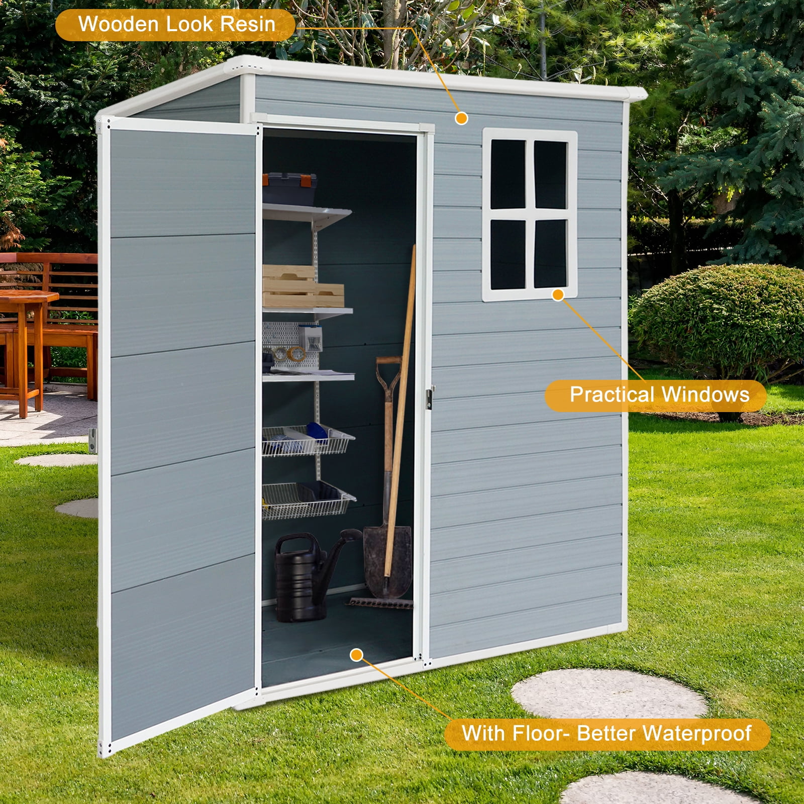 Segmart 5x3FT Outdoor Storage Resin Shed with Reinforced Floor, Outdoor ...