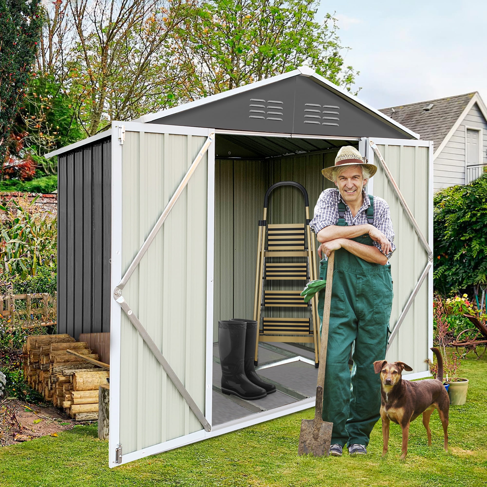 Segmart 6x4FT Outdoor Storage Shed, Galvanized Steel Metal Bike Shed ...