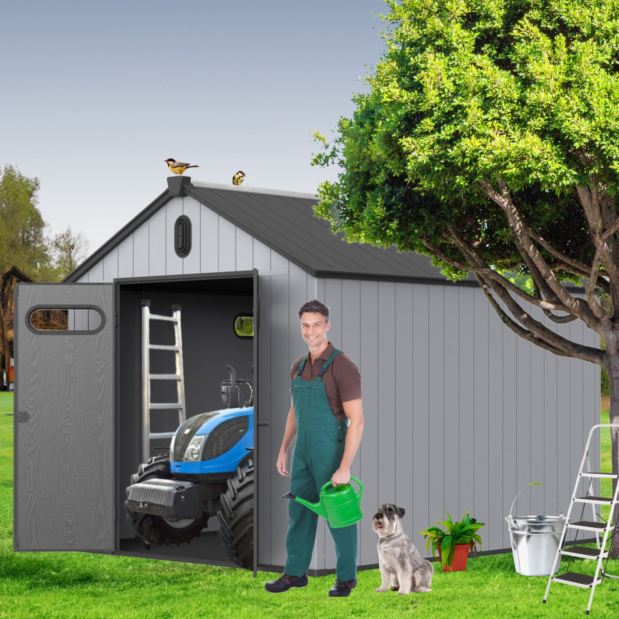 Segmart 8' x 10' Plastic Outdoor Storage Shed with Floor, All-Weather ...
