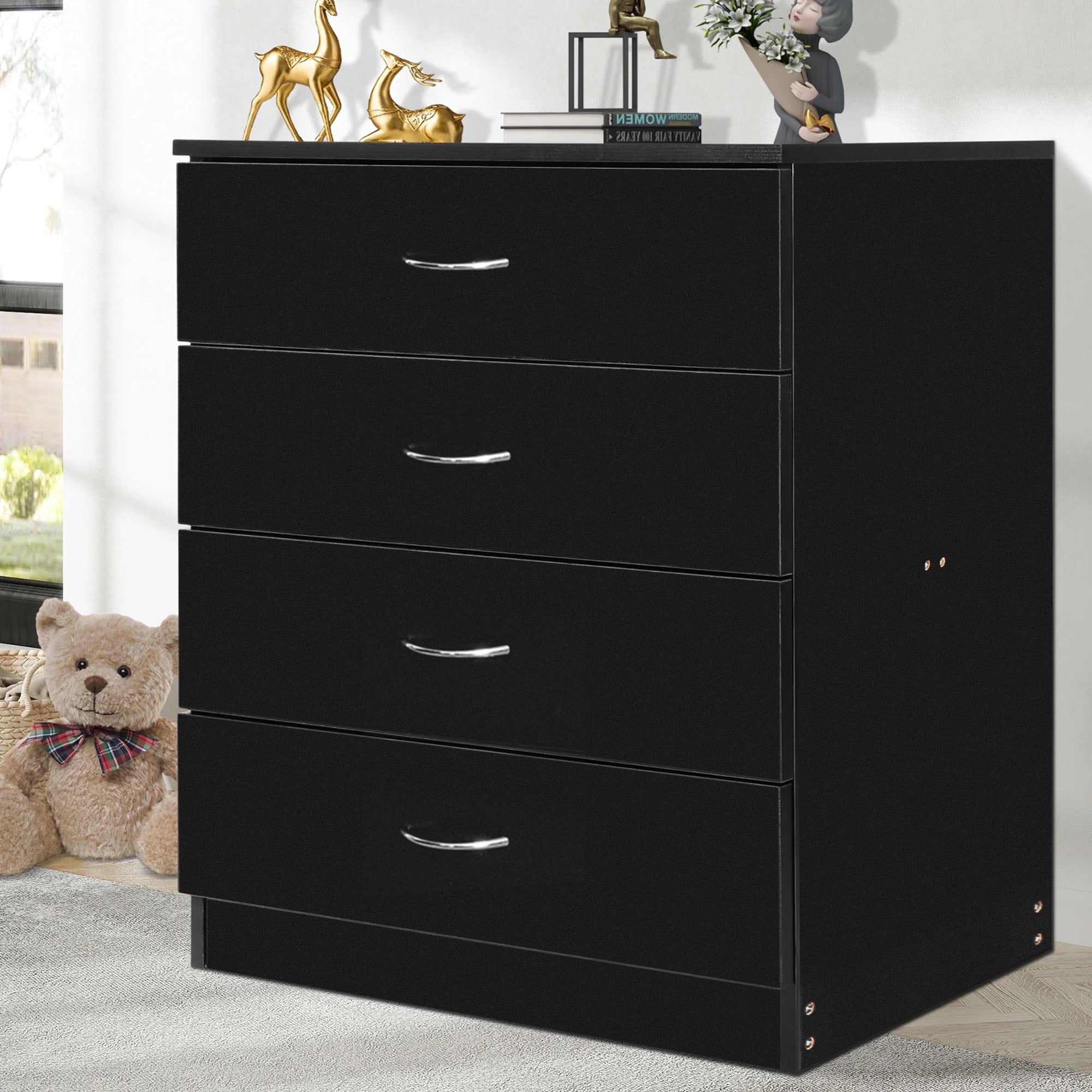 Segmart Black 4 Drawer Dresser for Small Space, Wood Storage Cabinet ...