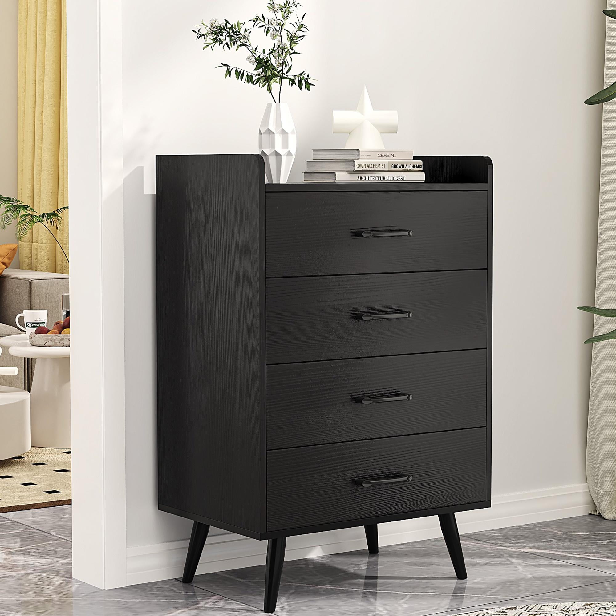 Segmart Black 4 Drawer Dresser for Small Space, Wood Storage Cabinet ...