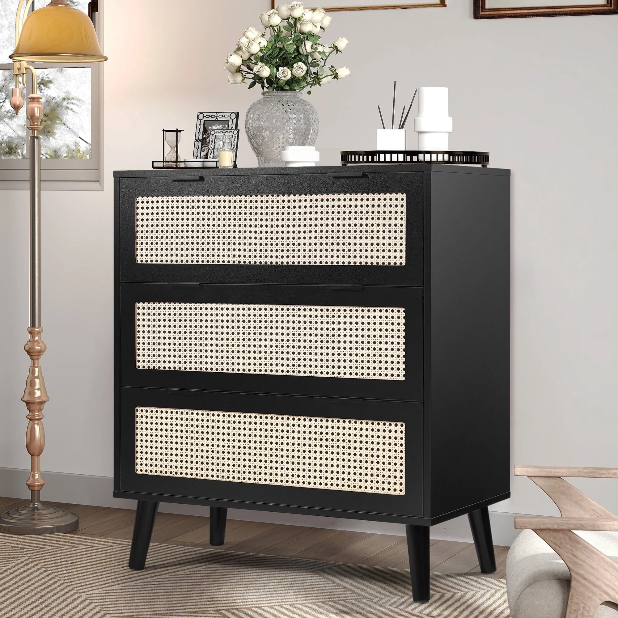 Segmart 4-Drawer Dresser, Black Wood Storage Cabinet with Metal Handle ...