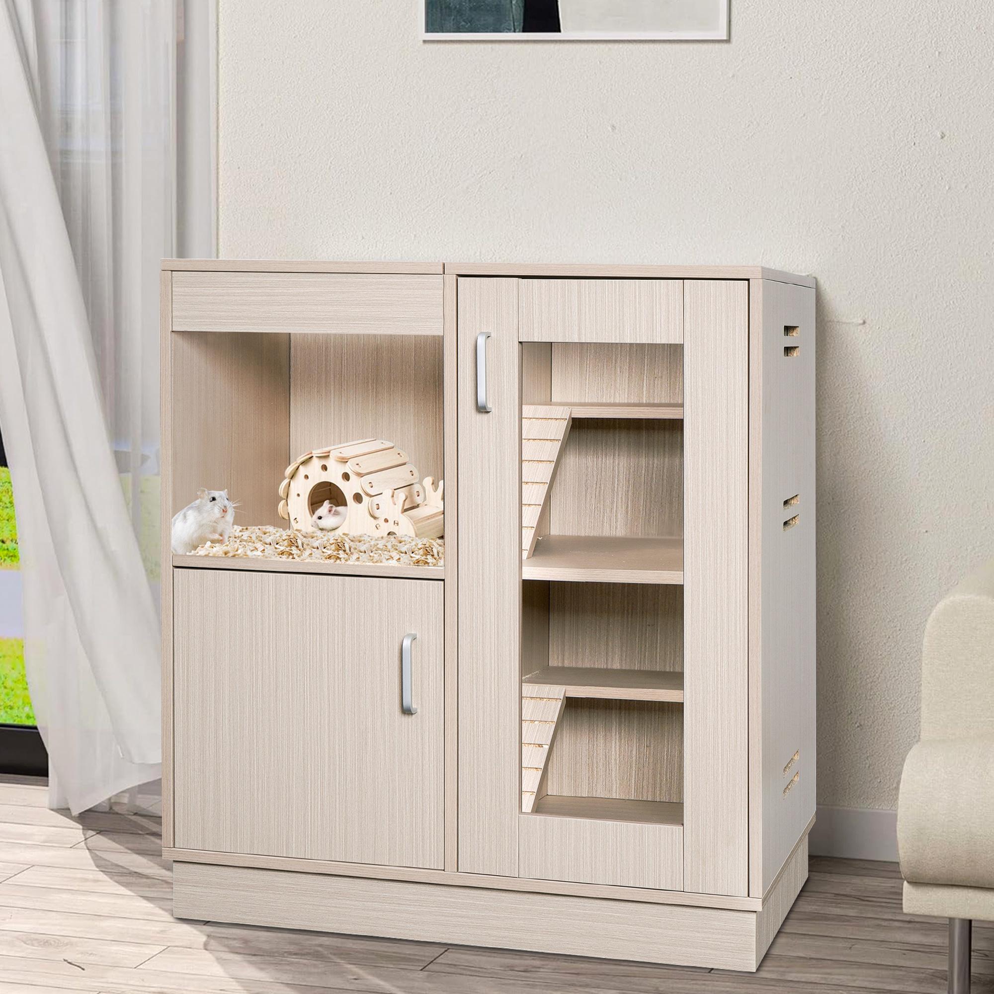 Pawhut Compatible Wooden 3-Tier Hamster Cage Hutch Box with Seesaw ...