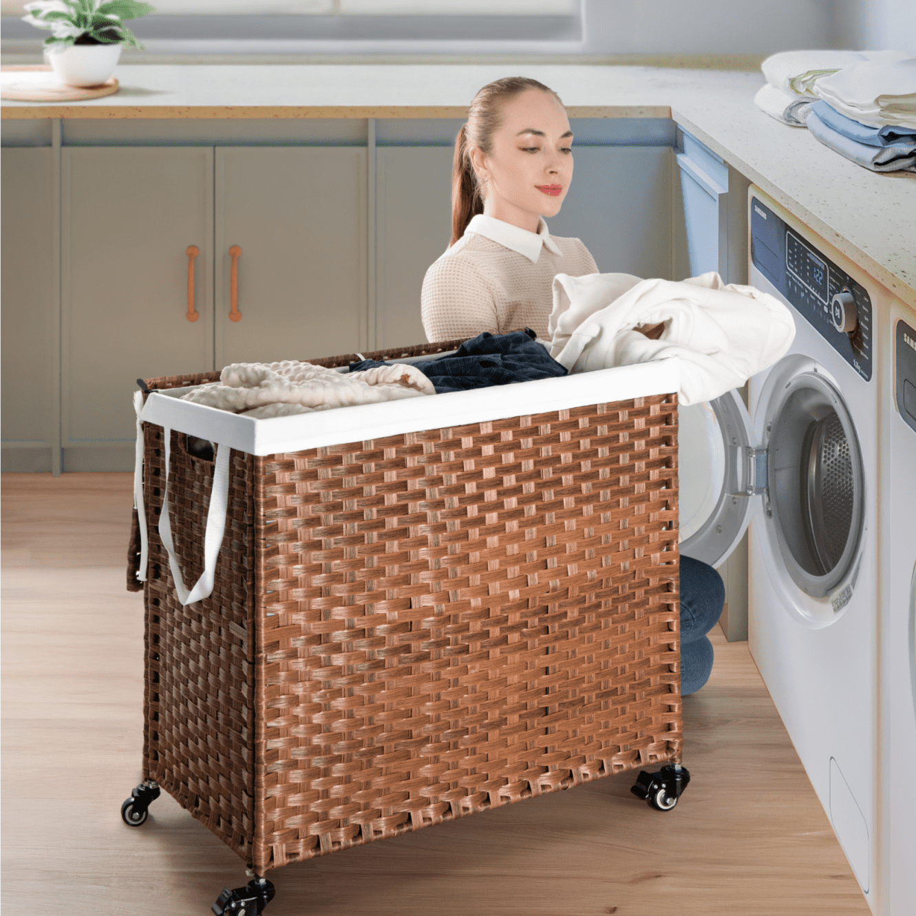 Segmart Laundry Hamper With Lid PE Rattan Powder Coating Frame Clothes ...