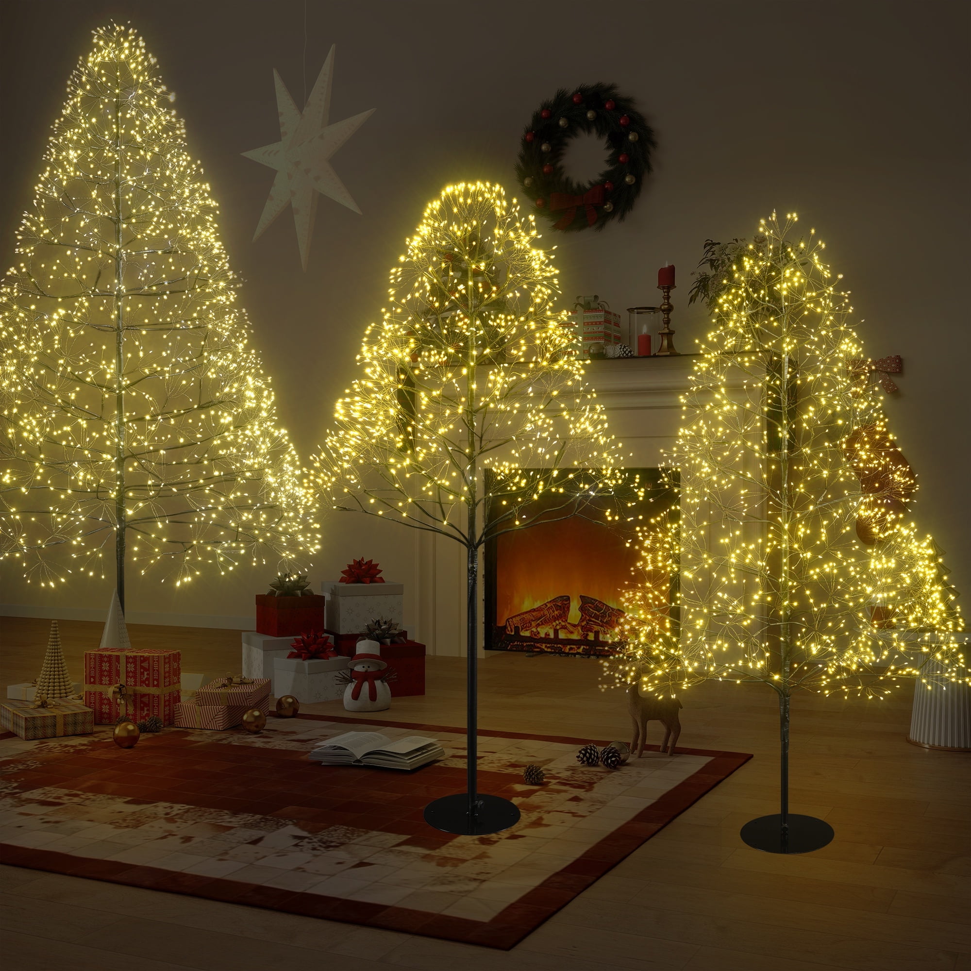 Segmart Lighted Alpine Christmas Trees Set of 3, 4FT/5FT/6FT Metal ...