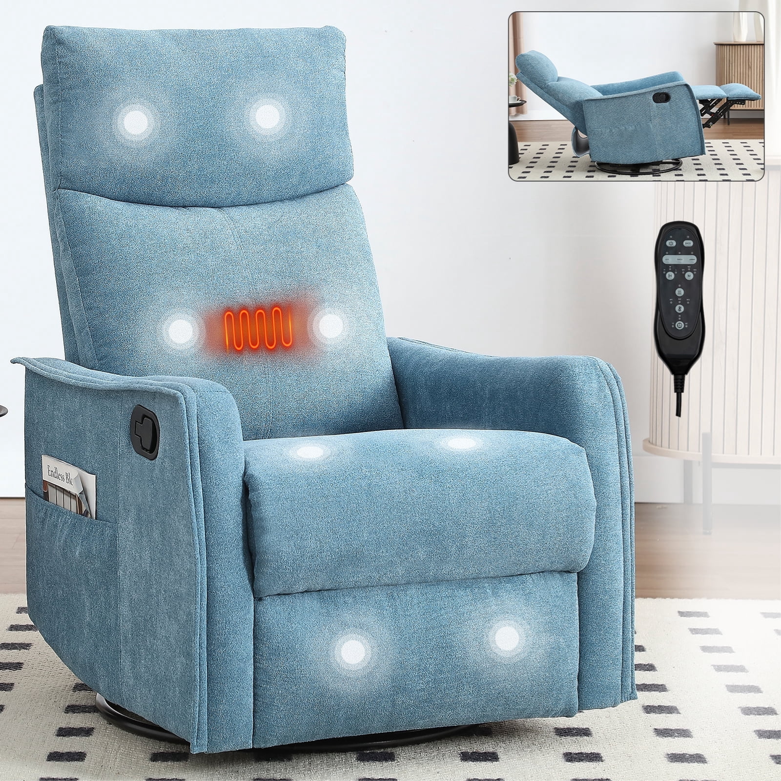 Segmart 360° Swivel & Rocker Recliner Chair with Massage & Lumbar Heat ...