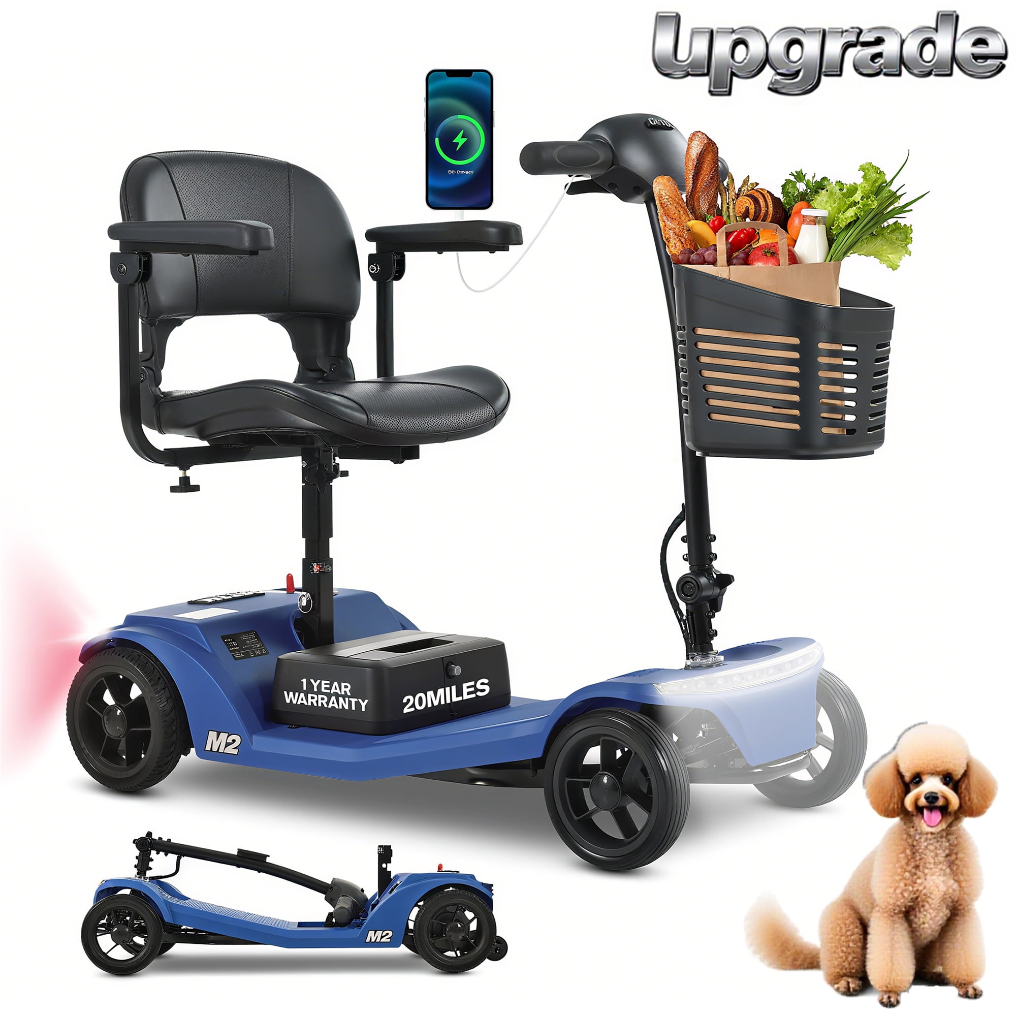 Segmart Compact 4-Wheel Mobility Scooter, Lightweight, 300lbs, Blue ...