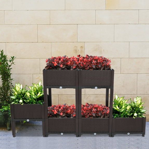 Segmart Outdoor Elevated Plastic Raised Bed Planter Kit, Set of 6 Free ...