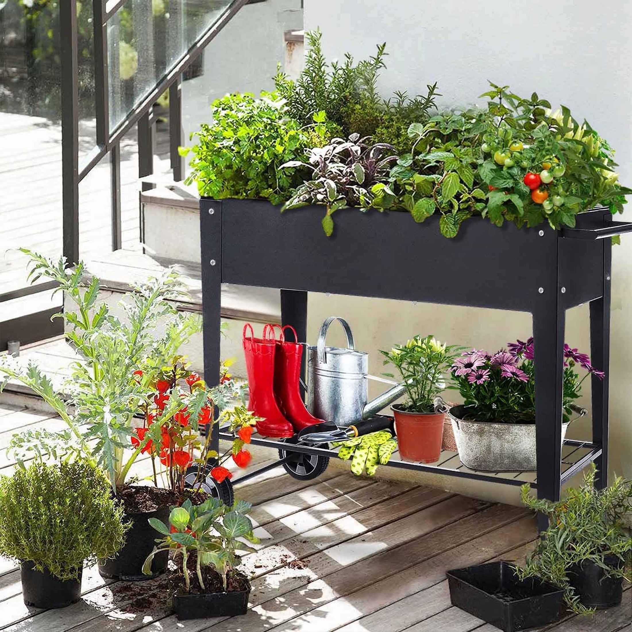 Segmart Movable Outdoor Elevated Rolling Planting Stand, Raised Garden ...