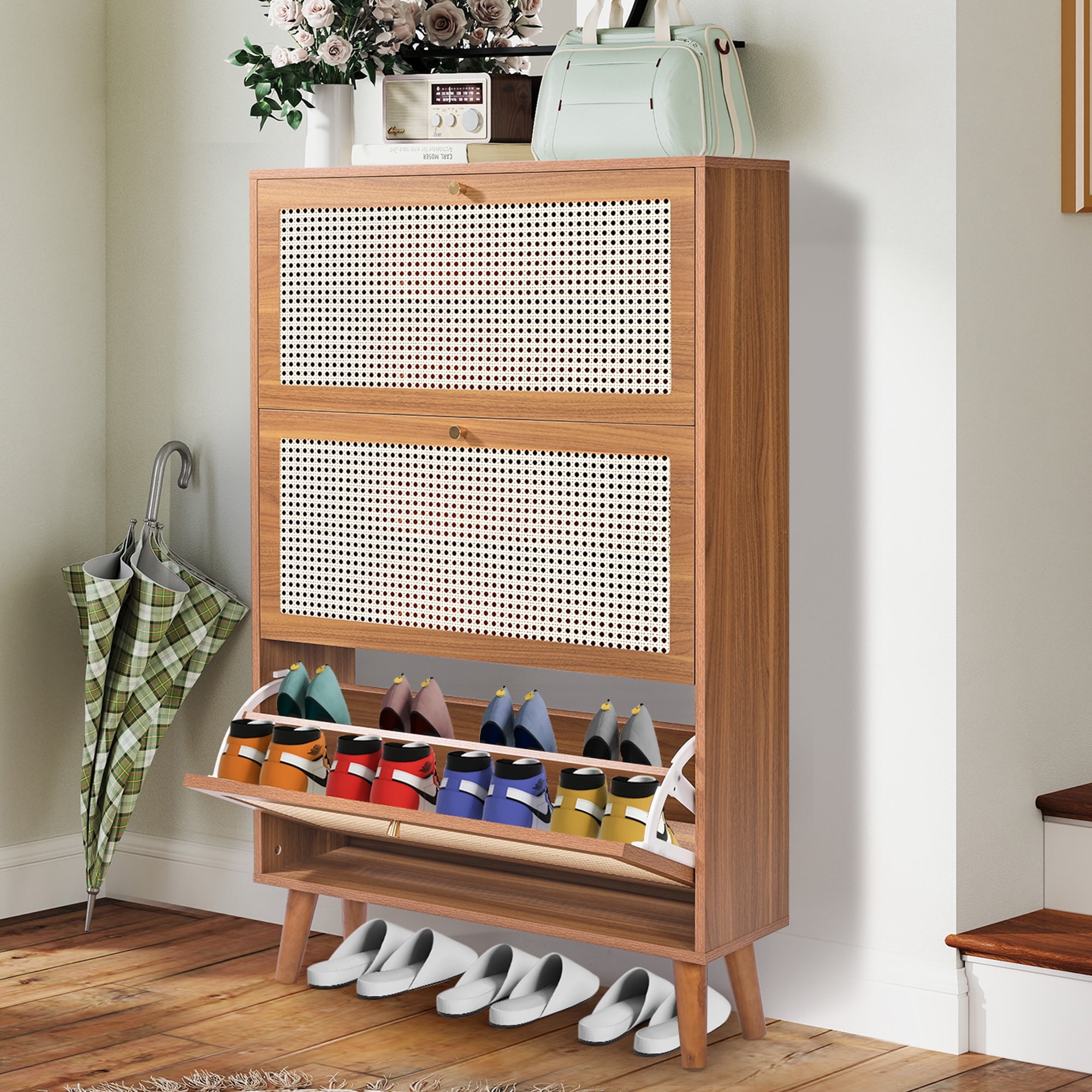 Segmart Shoe Cabinet with 3 Flip Drawers, Bosmian Style Freestanding ...