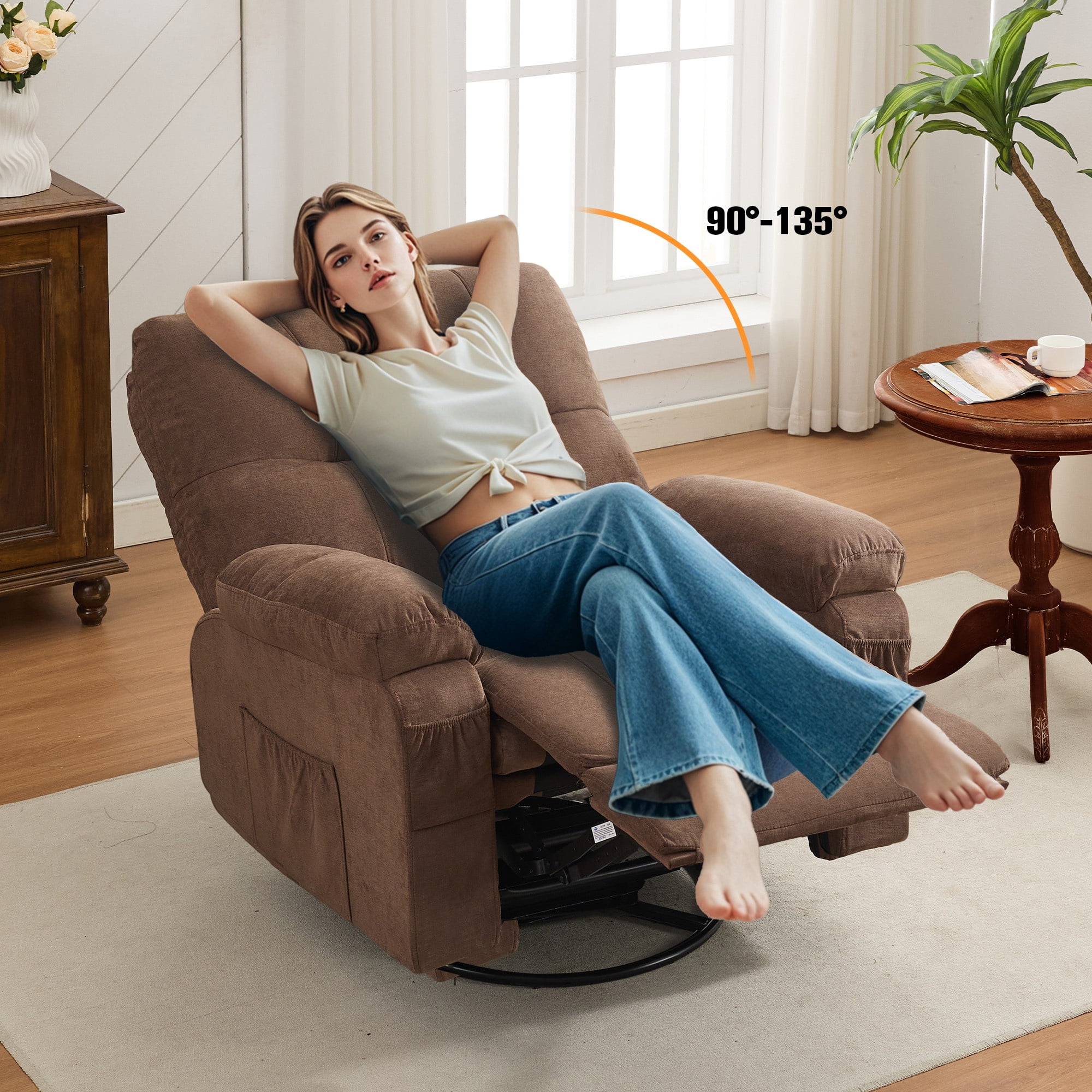 Segmart Swivel Rocker Recliner Chair with Soft Cushion and Backrest ...