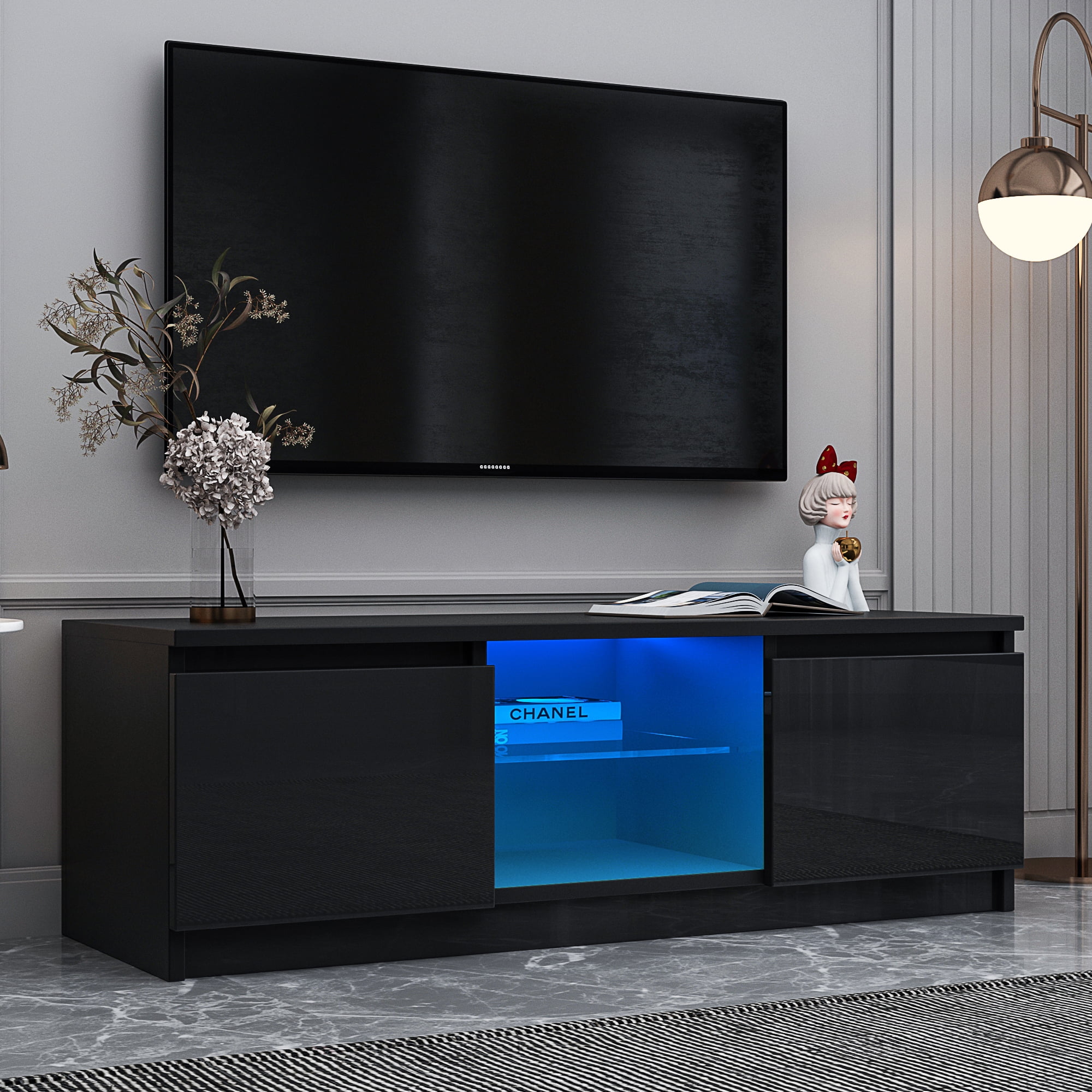 Segmart TV Stand for 55 inch TVs with LED Lights, Modern Entertainment ...