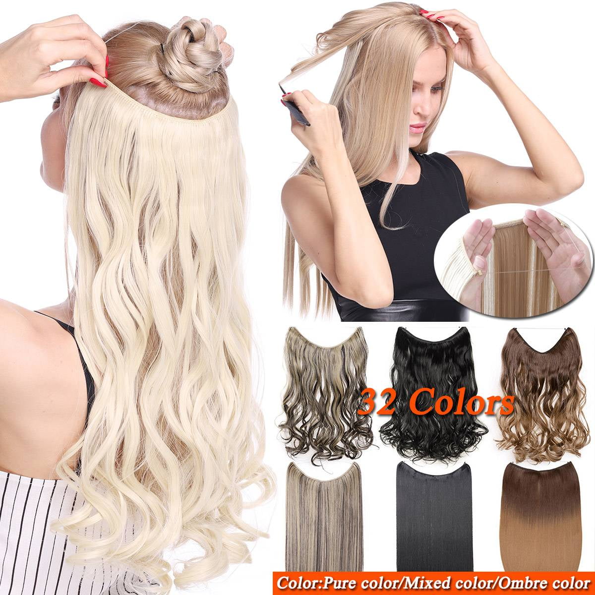 Sego Invisible Secret Wire in Real Hair Extensions One Piece Curly Wavy ...