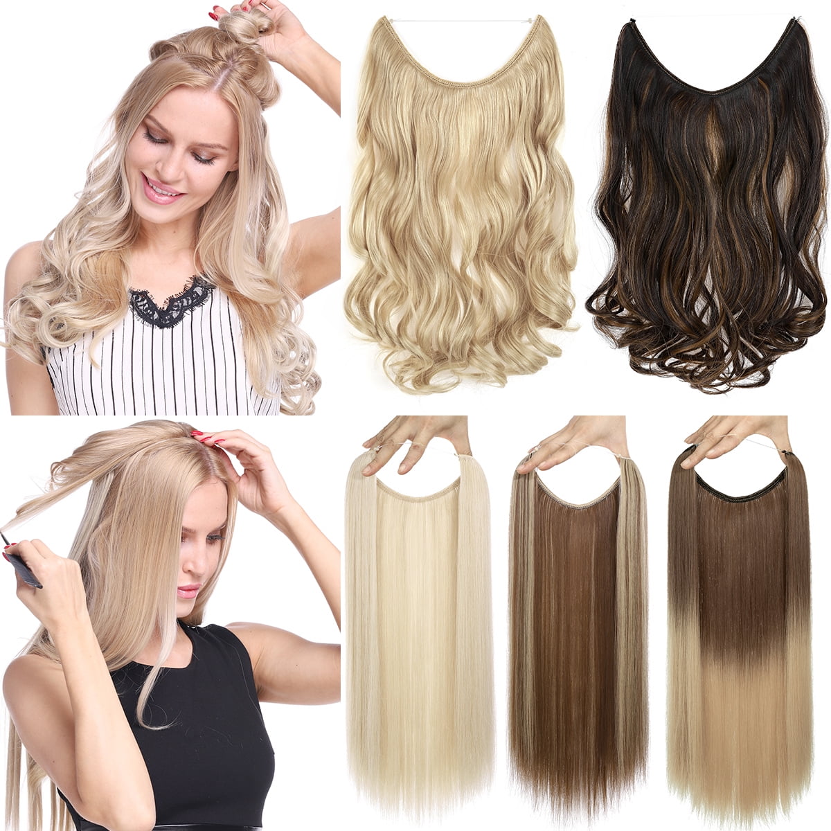 Sego New Invisible Secret Wire in Real Hair Extensions One Piece Curly ...