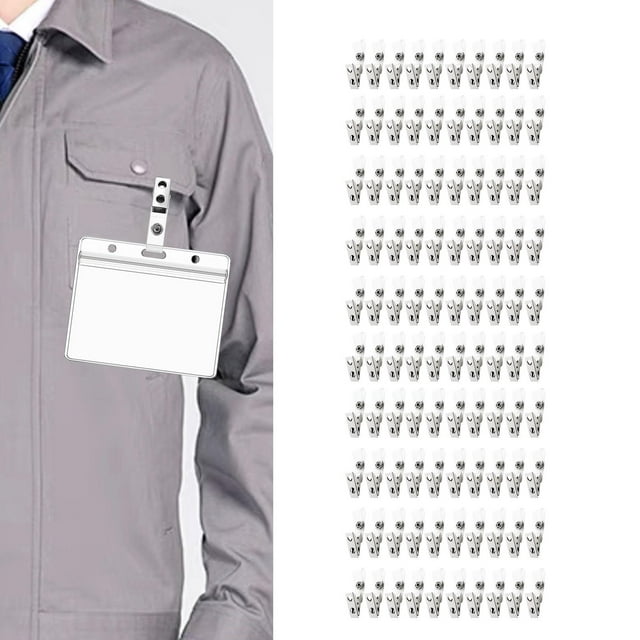 Segolike 100Pcs Metal ID Clips with Clear PVC Strap ID Clips Name Tag ...