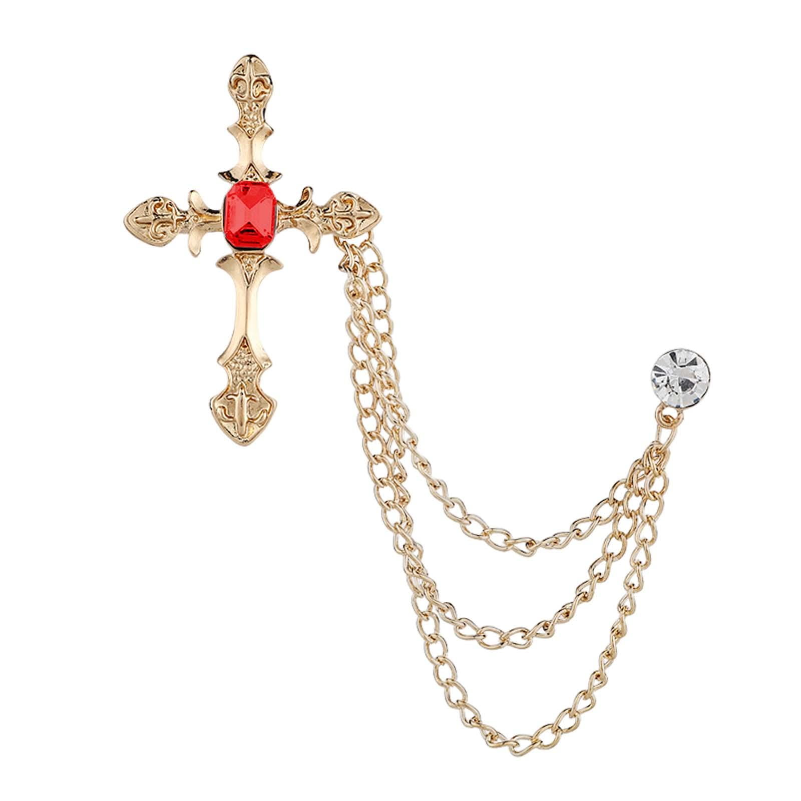 Segolike Brooch Lapel Pin Hanging Chains Collar Brooches Vintage Cross ...