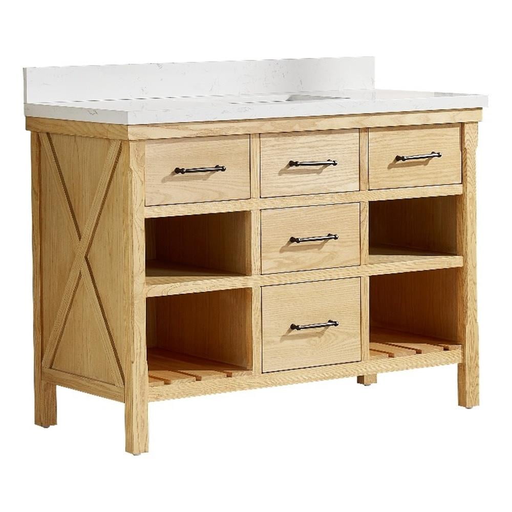 Segovia 48 inch veneer single sink vanity with marble and ceramic sink ...