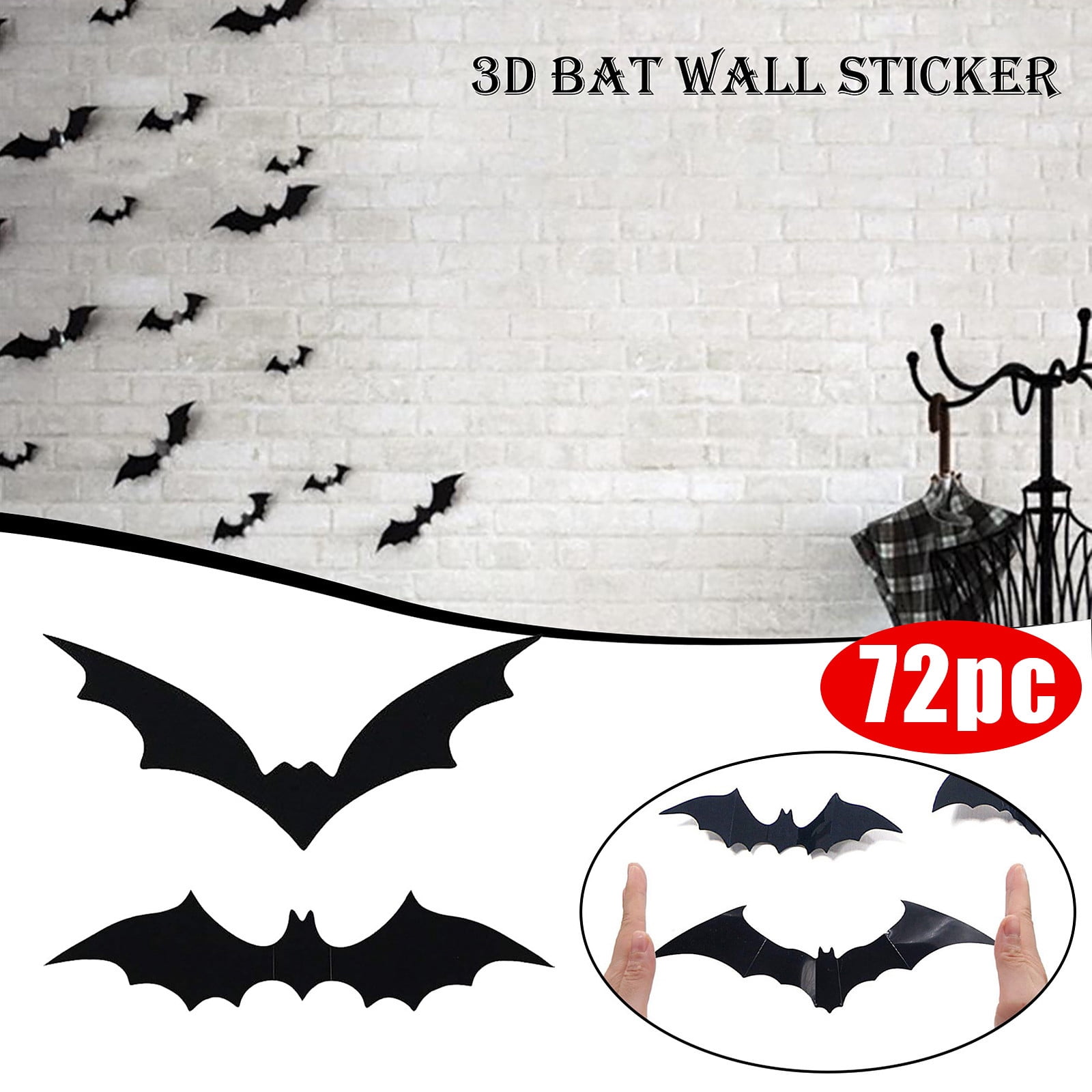 Segrcwoh 72 Pcs 3D Bats Halloween Decorations,Halloween Wall Decor 4 ...