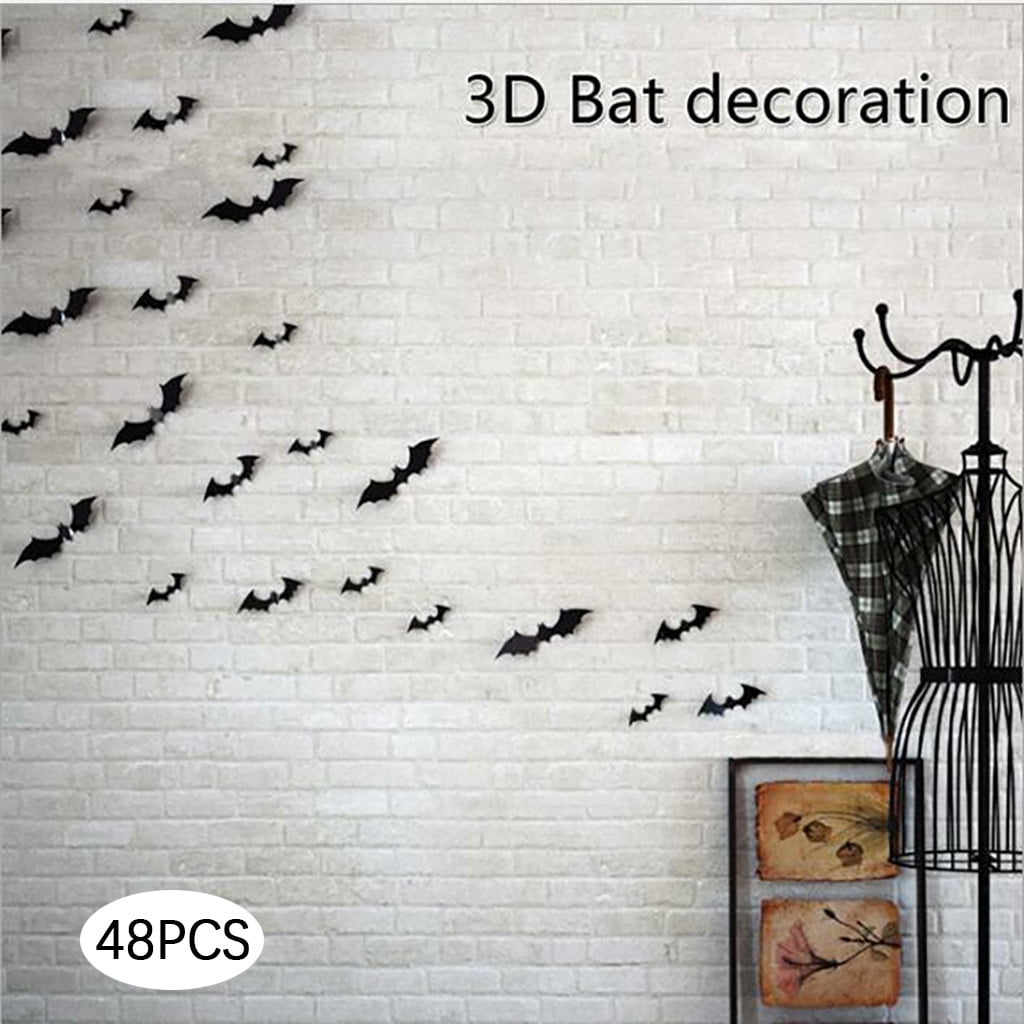 Segrcwoh Halloween Haunt: 4-Size 3D Glow-in-the-Dark Bat Wall Decor ...