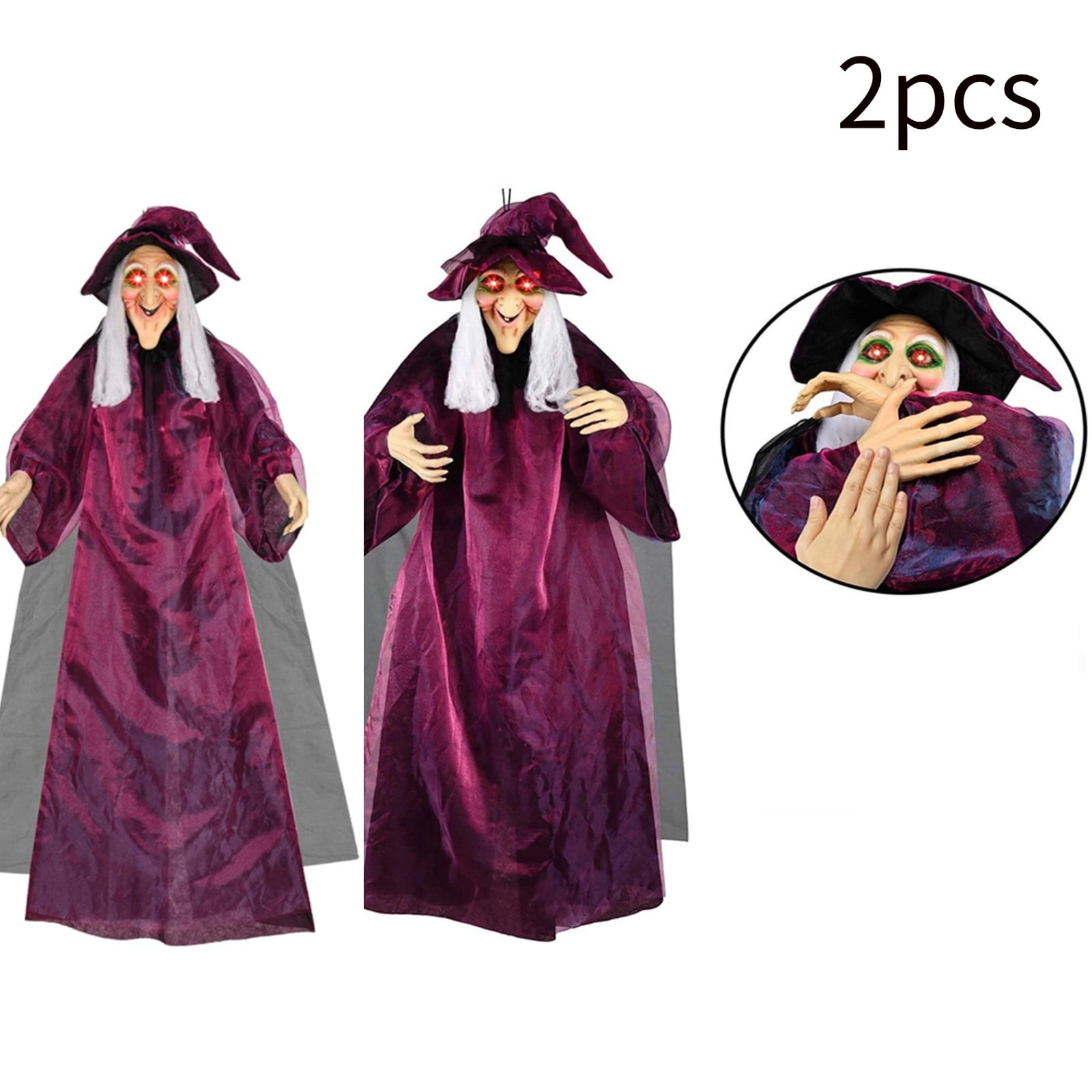 Segrcwoh Halloween Witch Props, 71" Hanging Animated Witch with Red LED ...