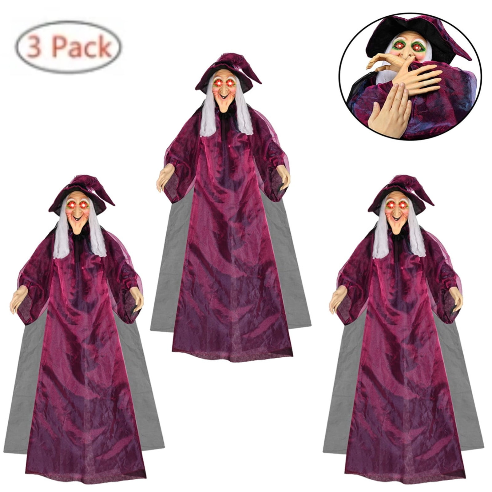 Segrcwoh Halloween Witch Props, 71" Hanging Animated Witch with Red LED ...