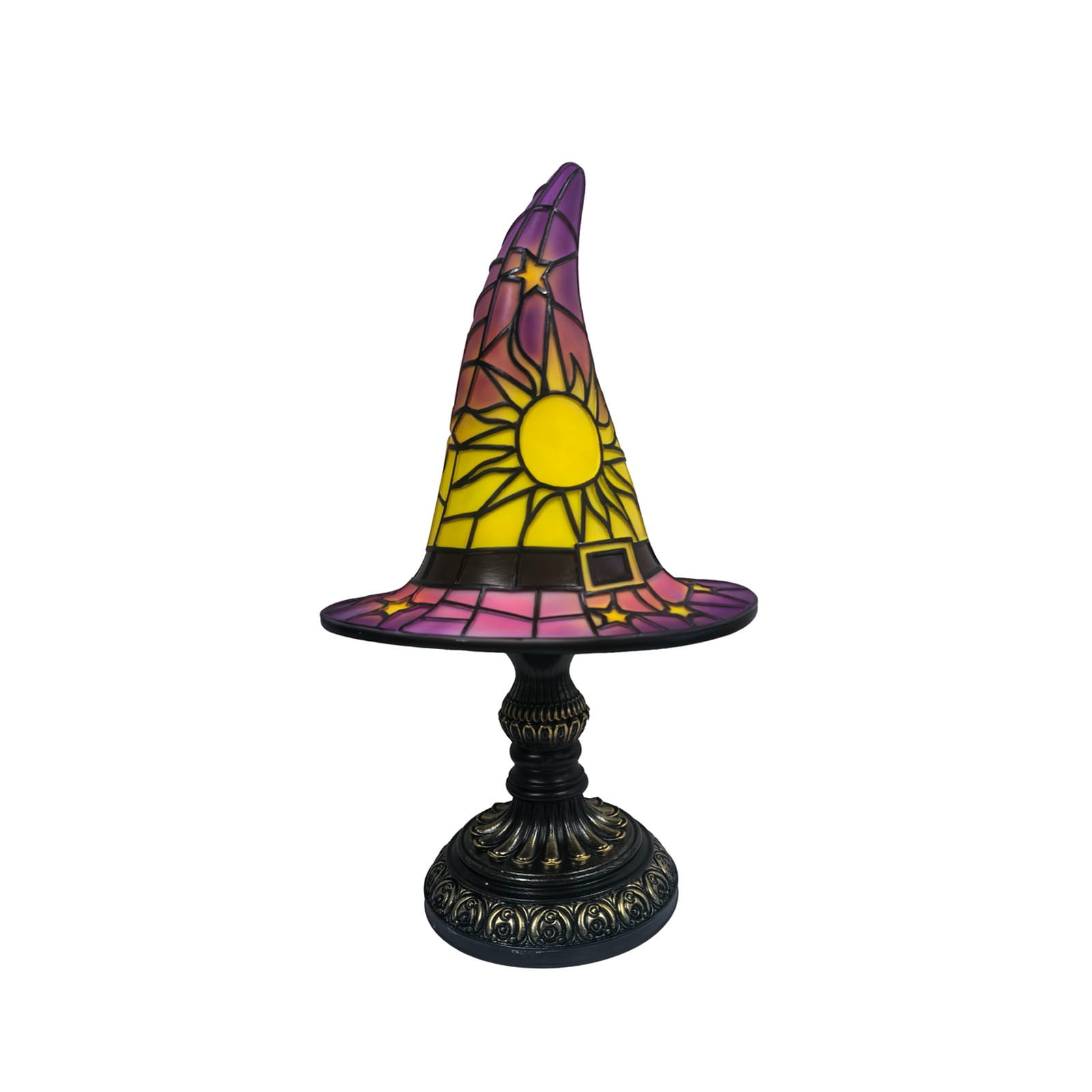 Segrcwoh Stained Glass Resin Wizard Hat Light - Spooky Decorative ...
