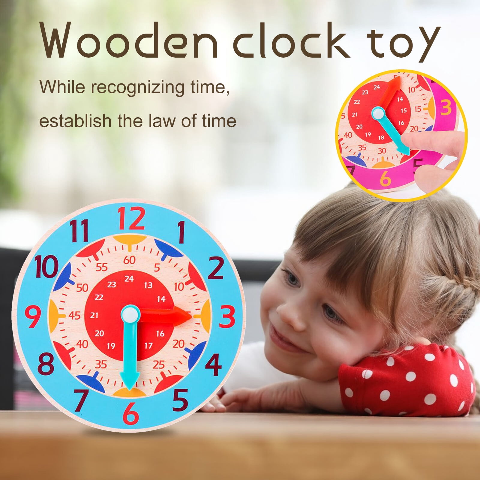 Sehao Education Montessori Wooden Clock for Children, Toys With Hours ...