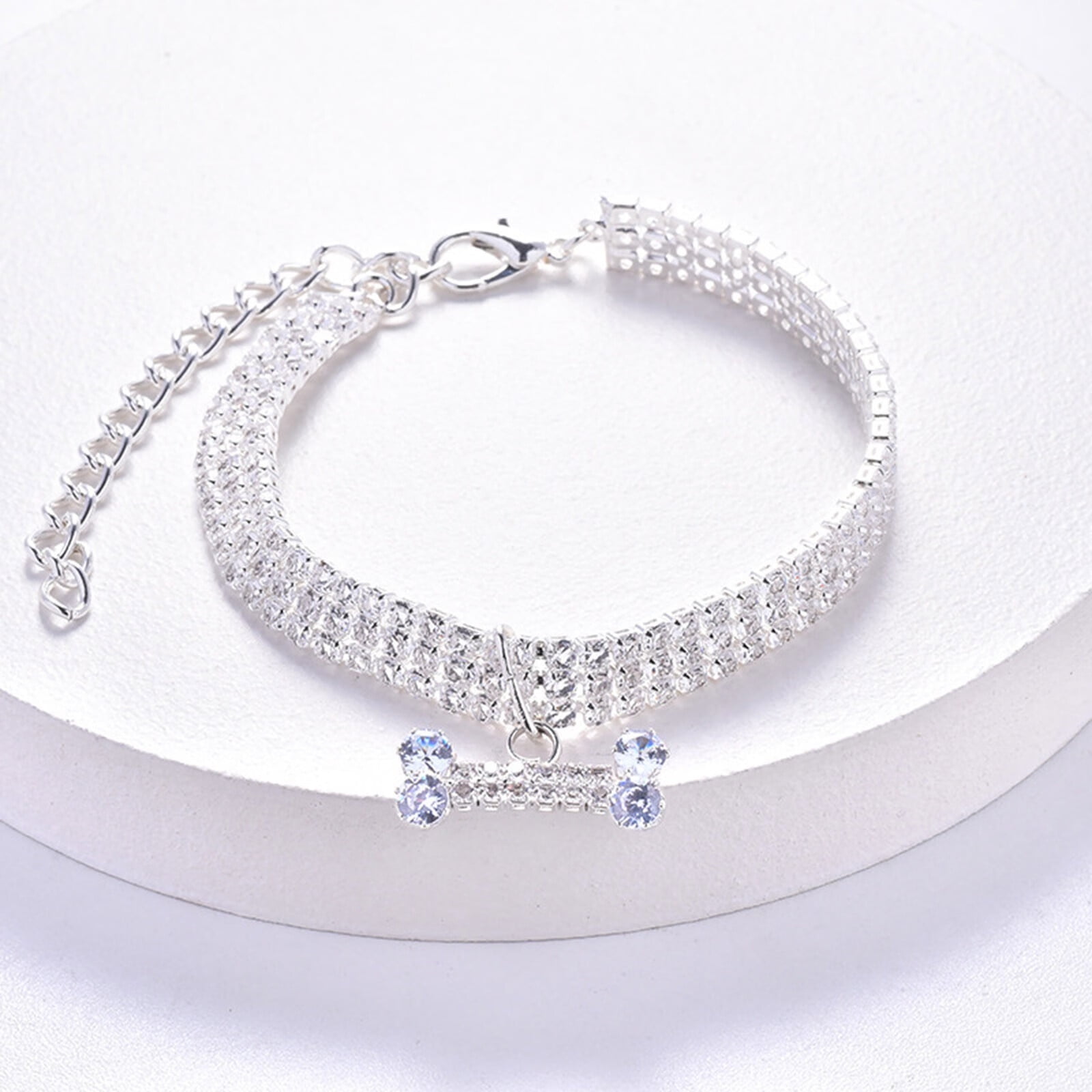 Sehao Personalized Dog Three Rows Rhinestone Bone Necklace Pet Necklace ...