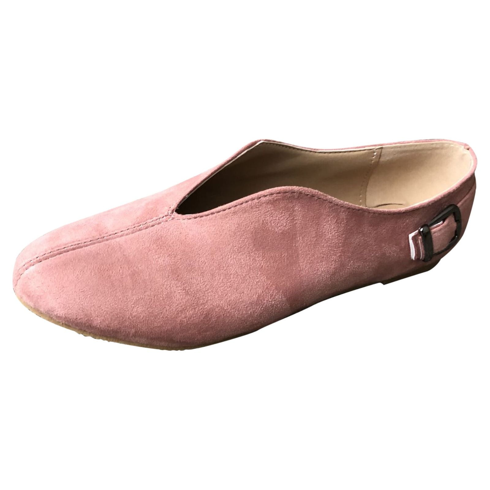 Sehao Women's Pointed Toe Suede Flock Casual Summer Flats Buckle Strap ...