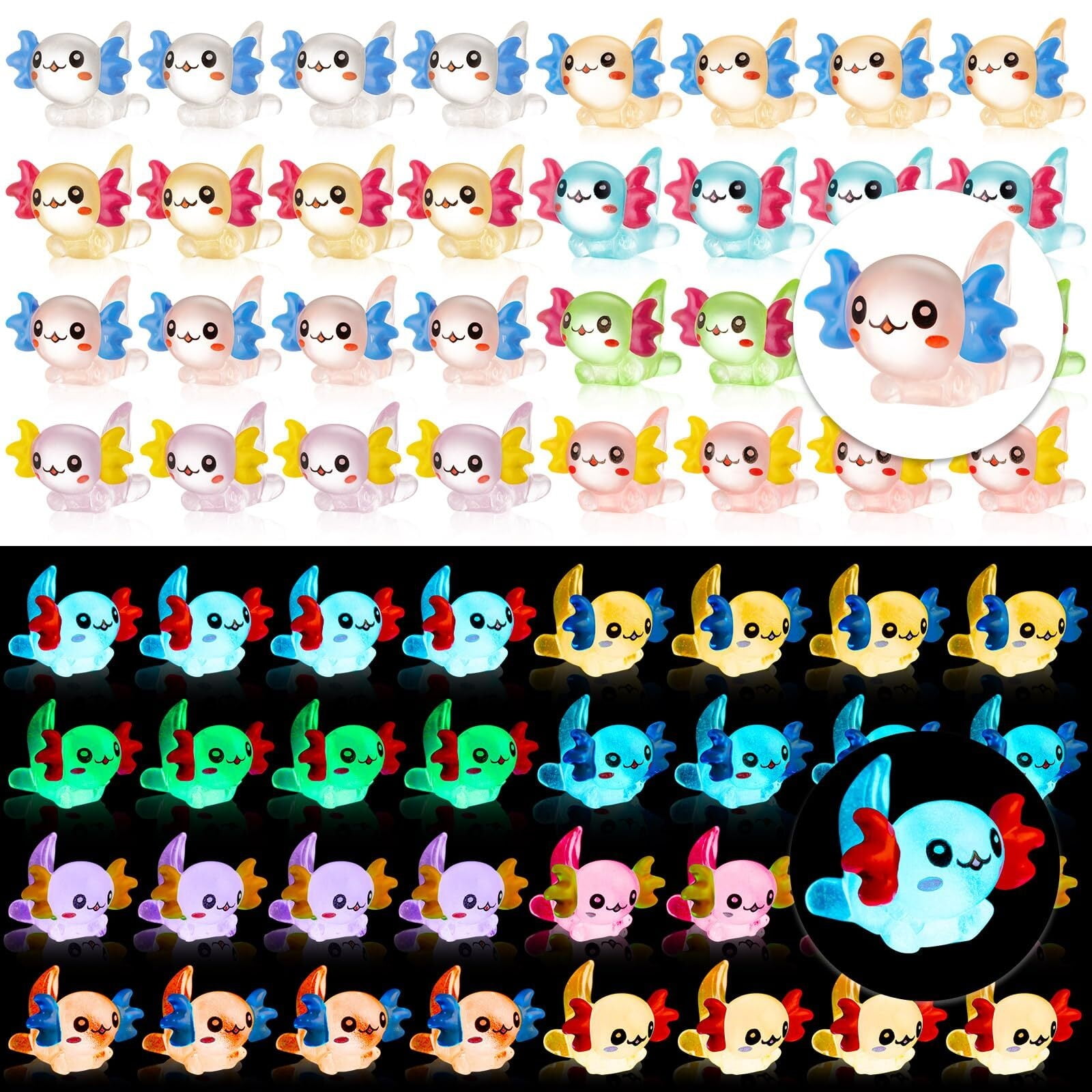 Sehunosh 96Pcs Luminous Mini Resin Axolotl, Miniature Axolotl Figurines ...