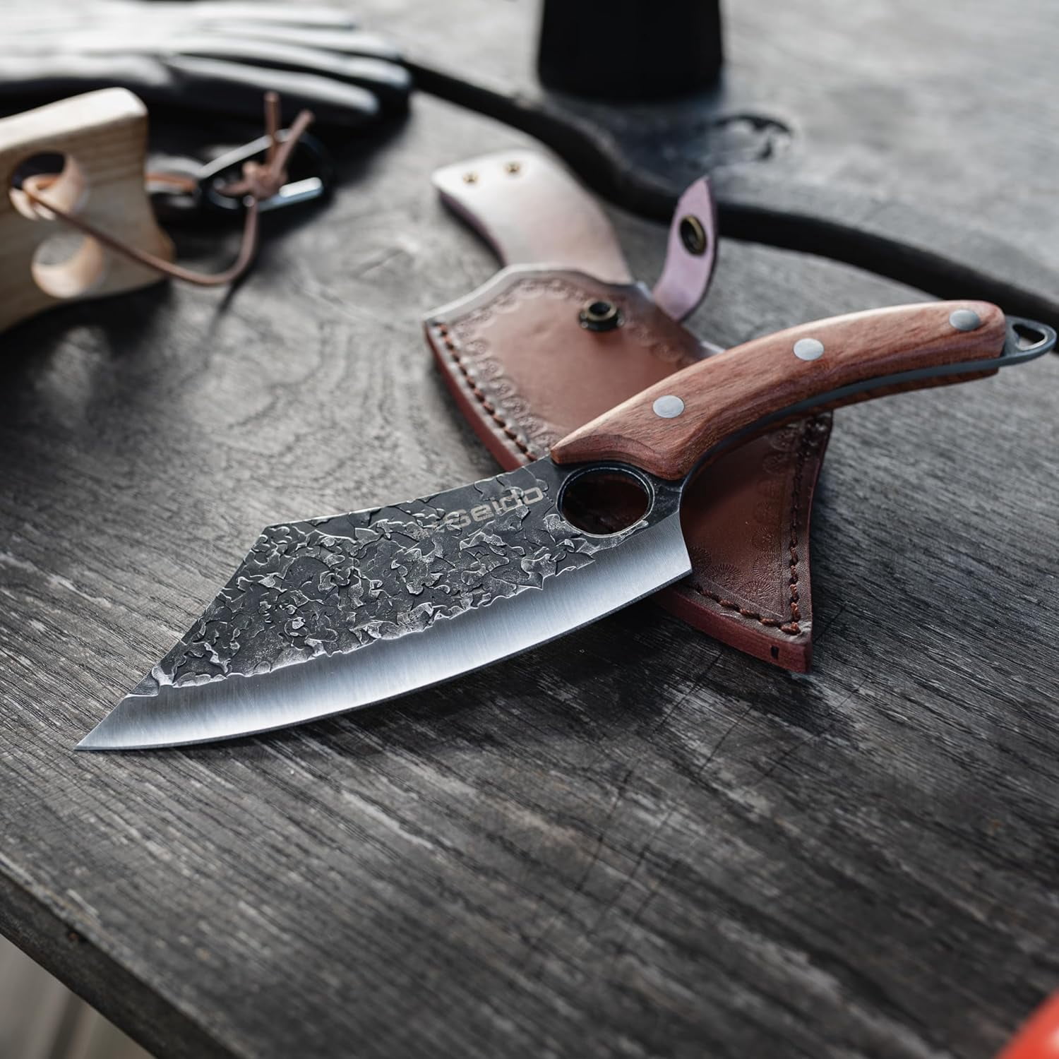 Seido Knives Hakai Chef Cleaver Knife with Curve Rosewood Handle and ...