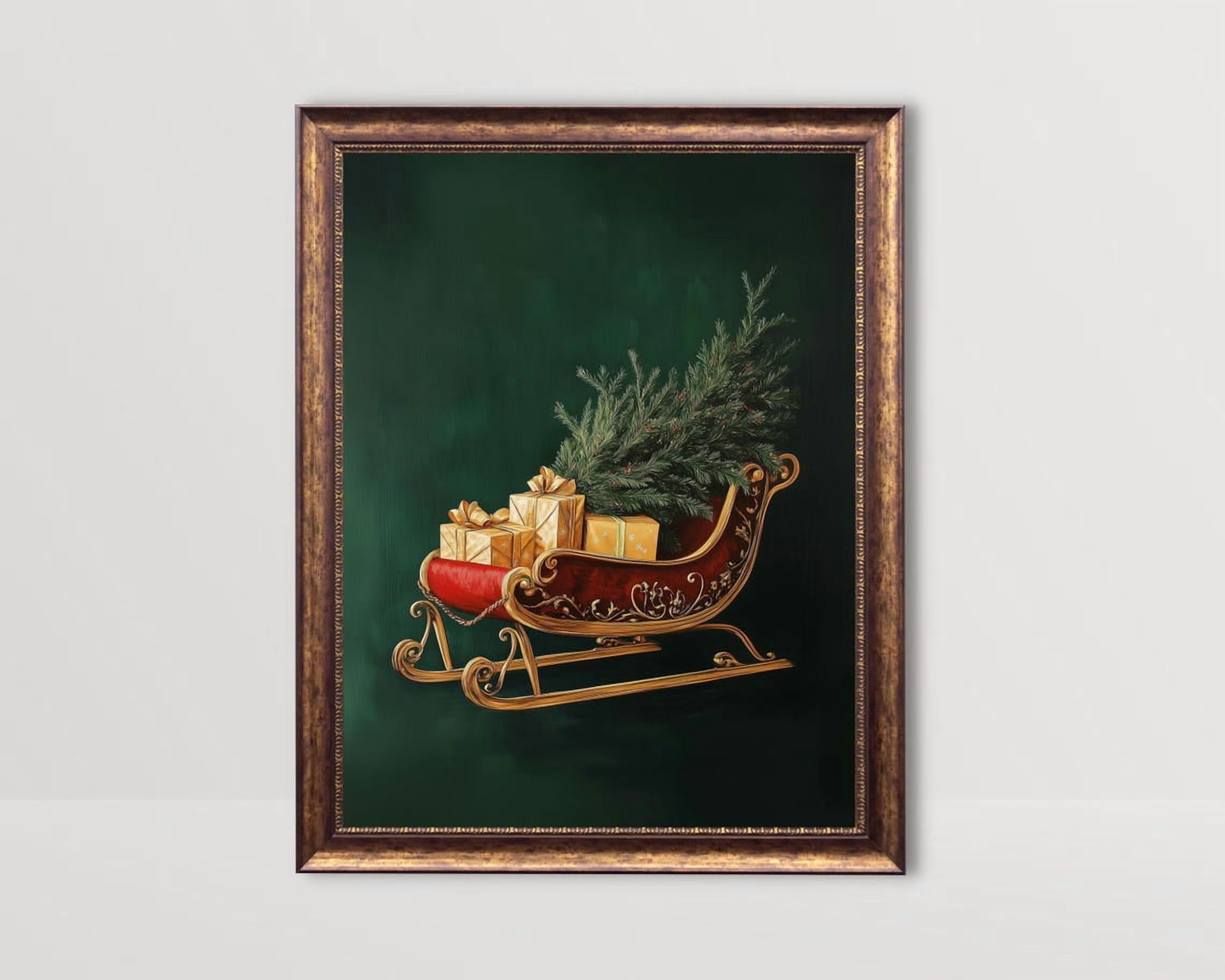 Seigh, Dark Green Wall Art Moody Winter Poster Sled Sleig Evergreen ...